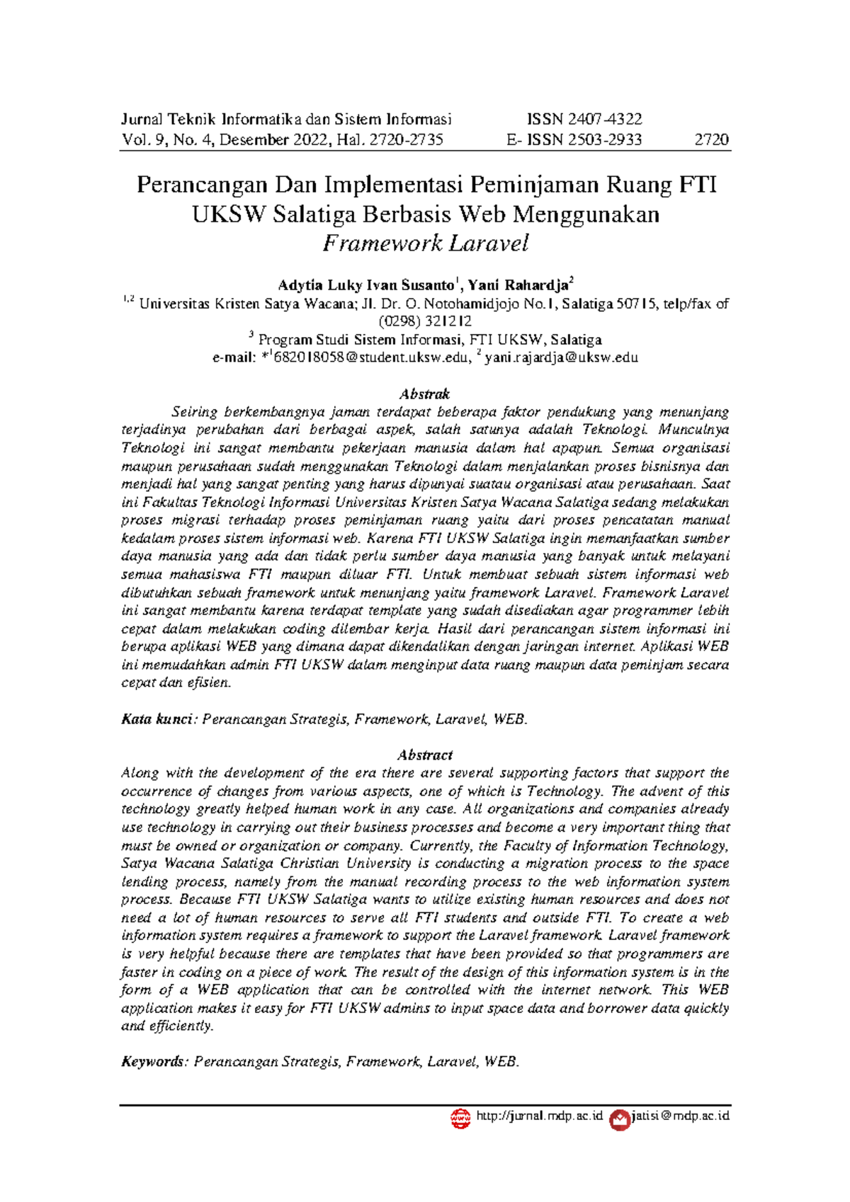 Perancangan Dan Implementasi Peminjaman Ruang FTI UKSW Salatiga Berbasis Web Menggunakan ...