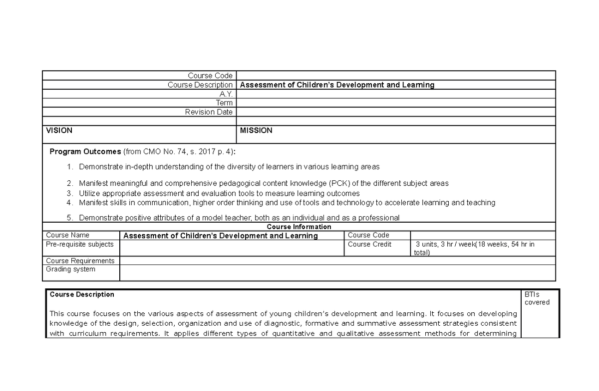 Assessment of Children's Development and Learning - Term Revision Date ...