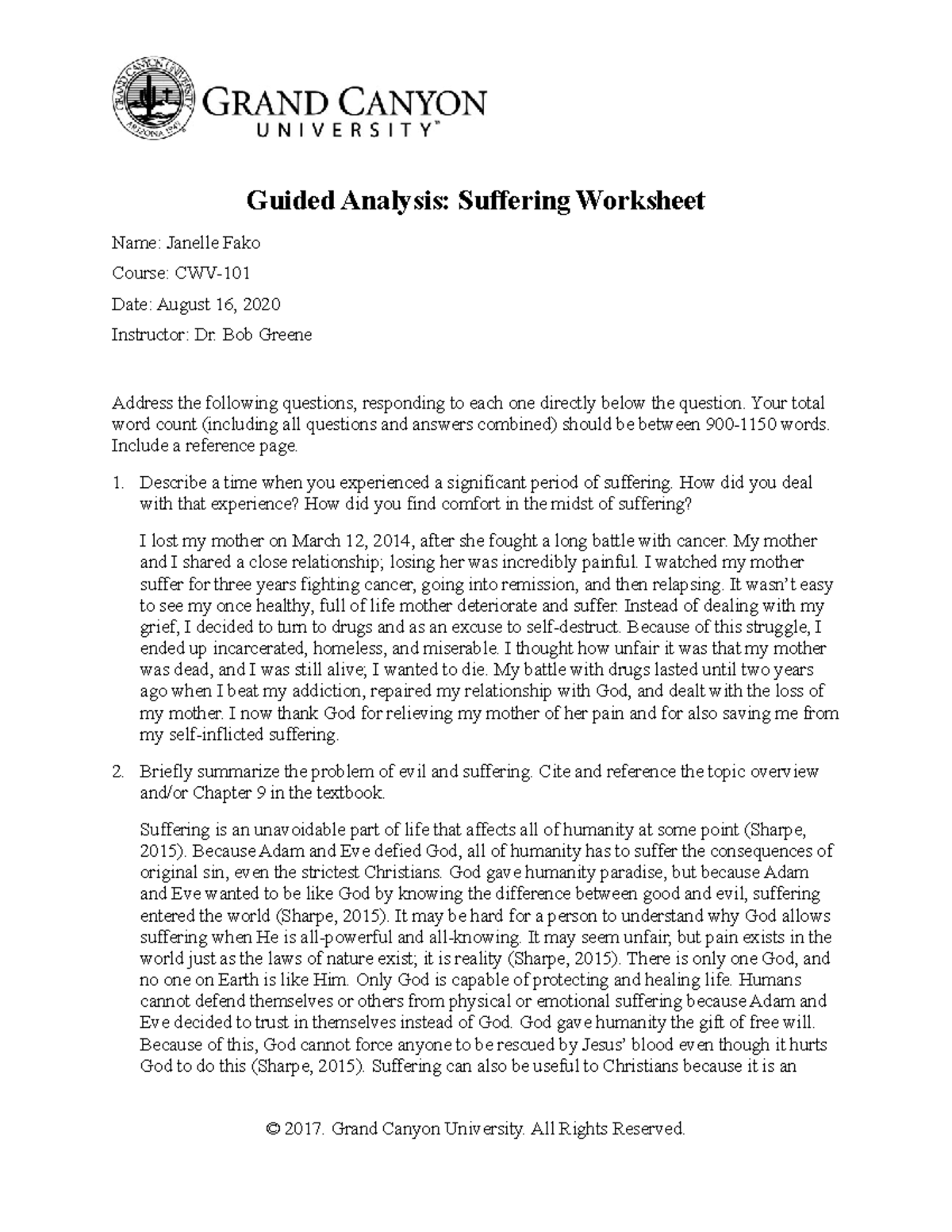 CWV 101 RS T6Guided Analysis Suffering Worksheet - Guided Analysis ...