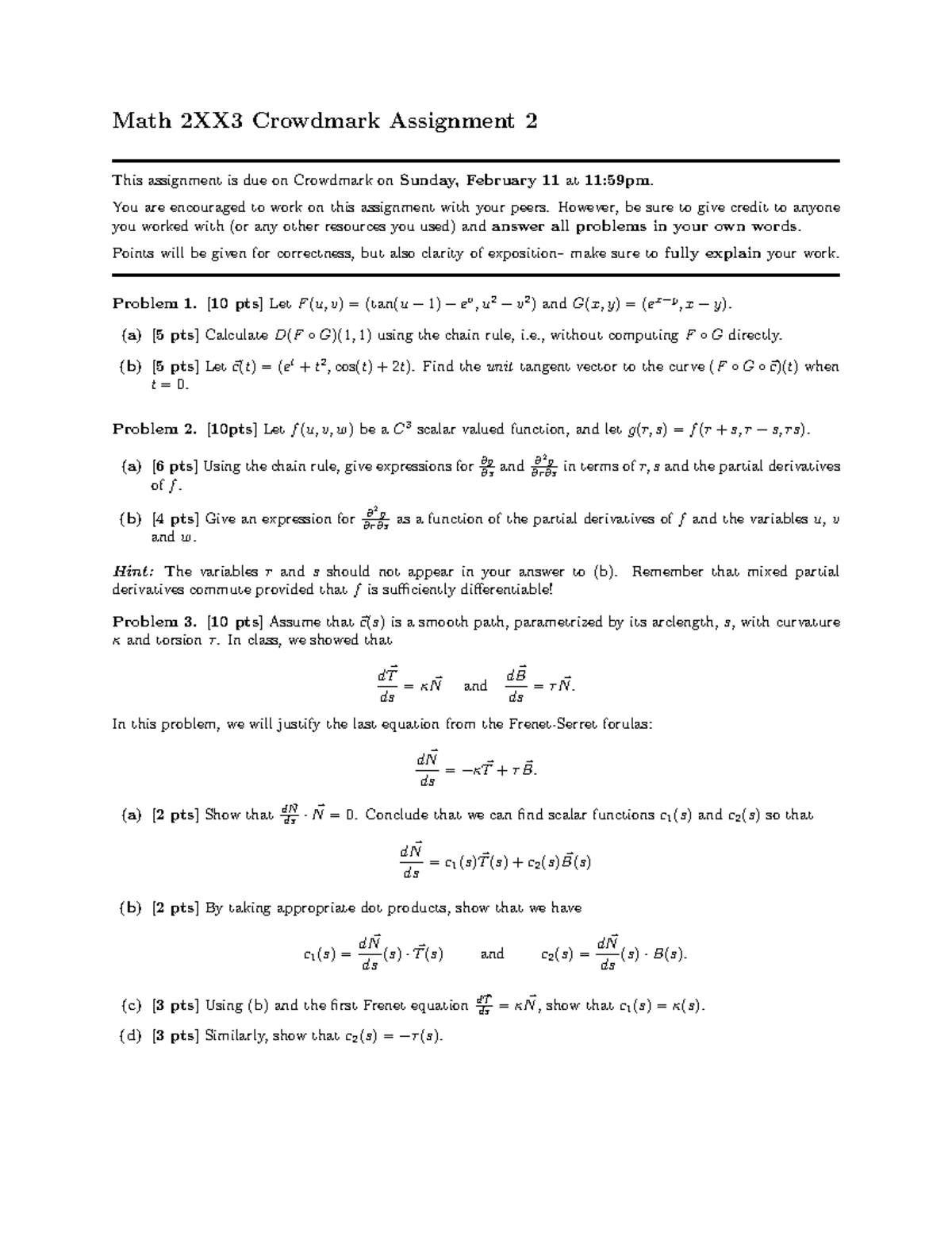 2XX3 Crowdmark A2 - Summary Calculus II - Math 2XX3 Crowdmark Assignment 2 This assignment is ...