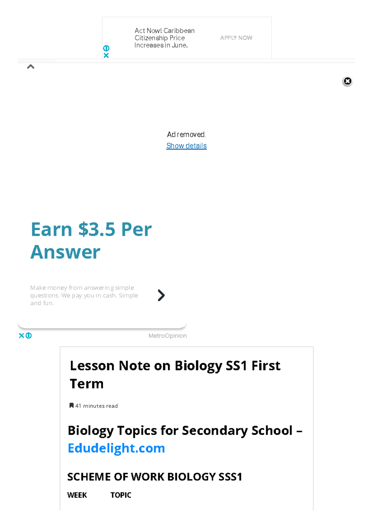 Lesson Note on Biology SS1 First Term - Edudelight - Ad removed. Show ...