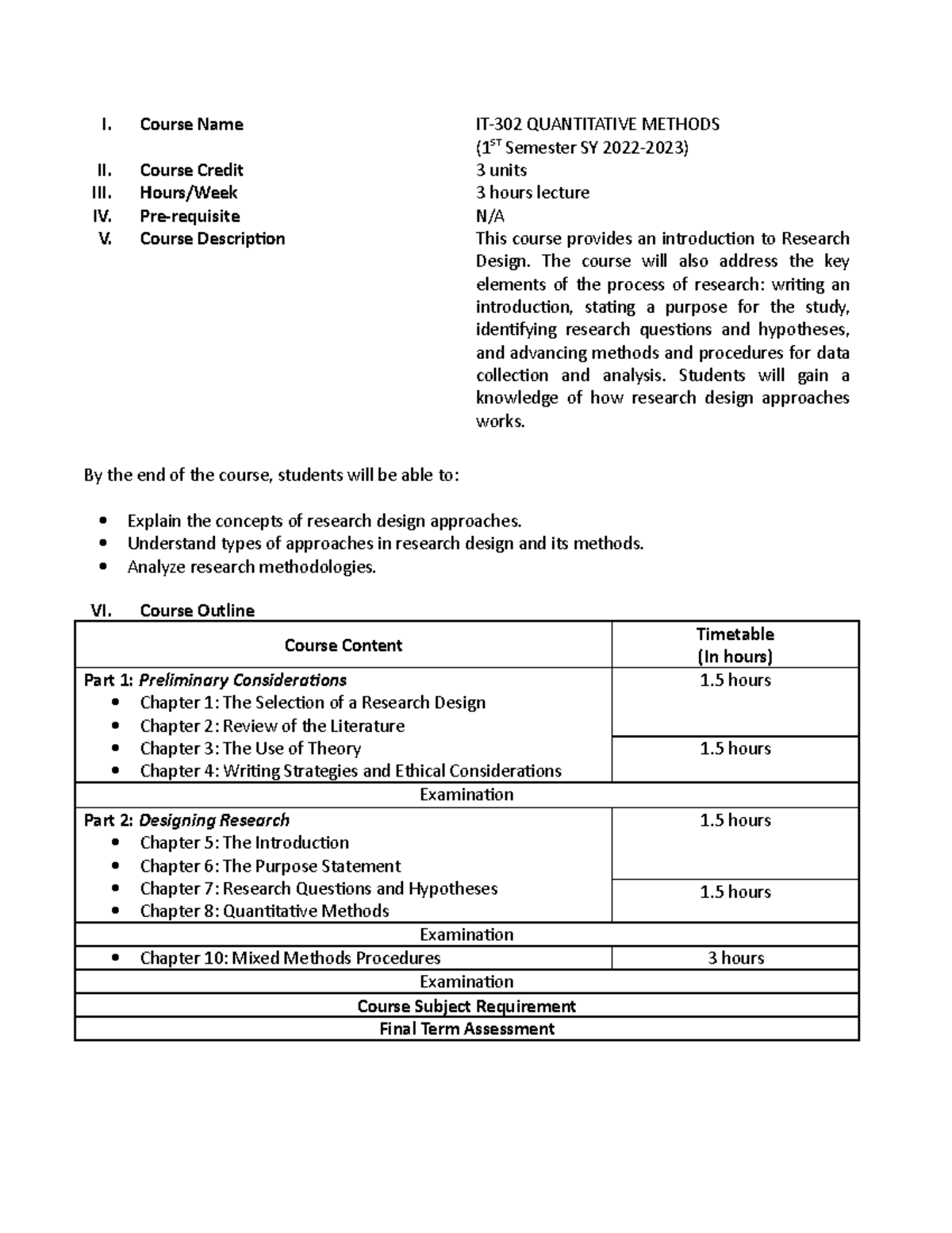 IT-302 Quantitative Methods - I. Course Name IT-302 QUANTITATIVE ...