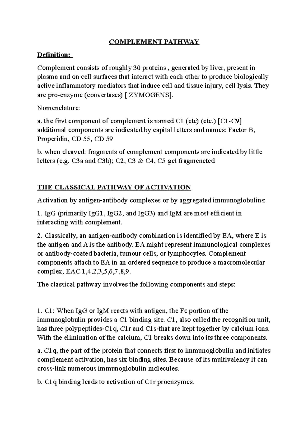 Complement Pathway - COMPLEMENT PATHWAY Definition: Complement consists ...
