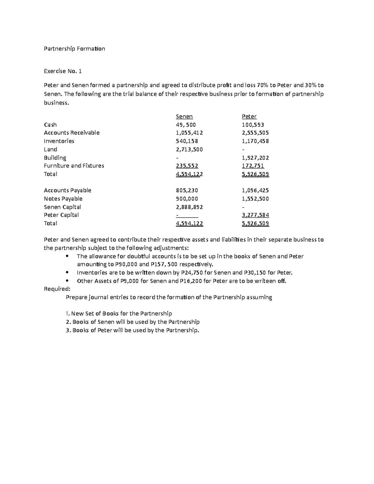 Partnership Formation- exer 1-1 - Partnership Formation Exercise No. 1 ...