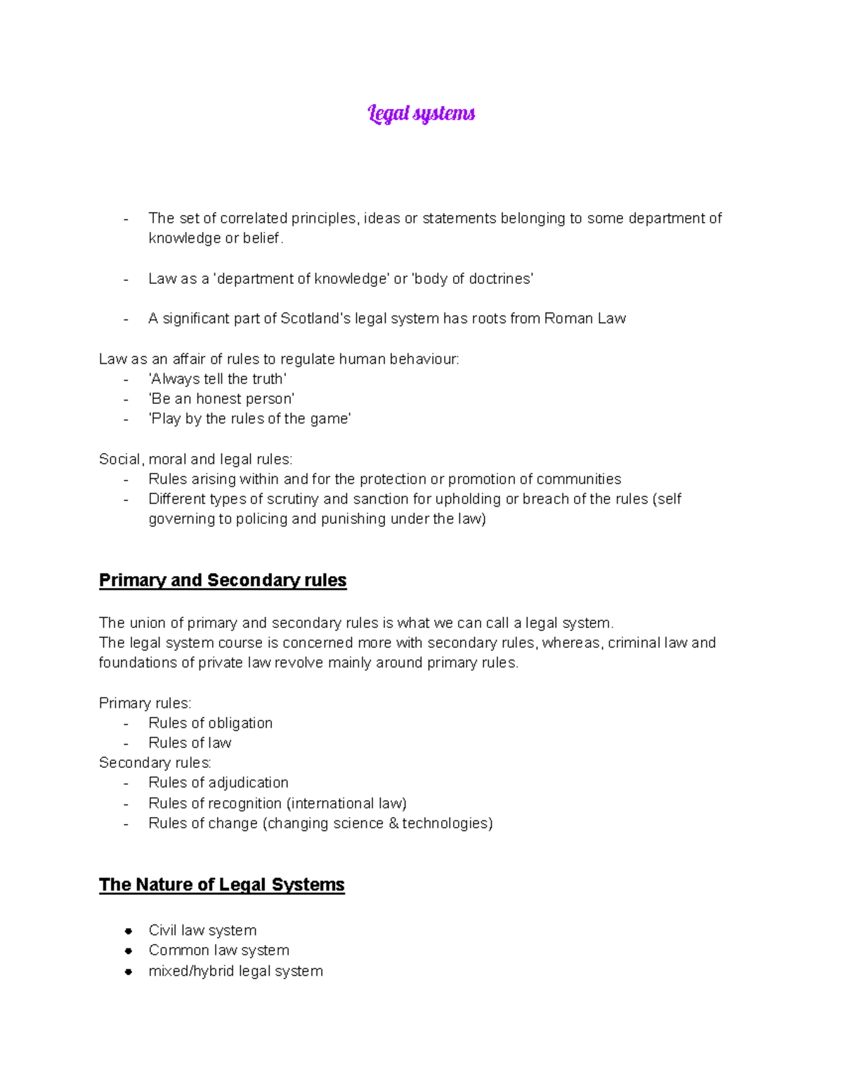 Introduction to legal systems - Lega system The set of correlated ...