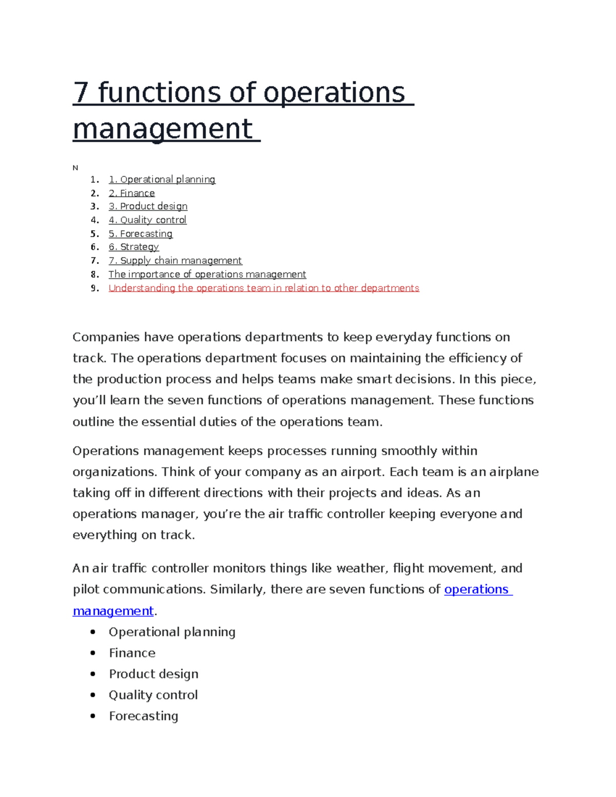 Introto Businessfunctions of operations management - 7 functions of ...