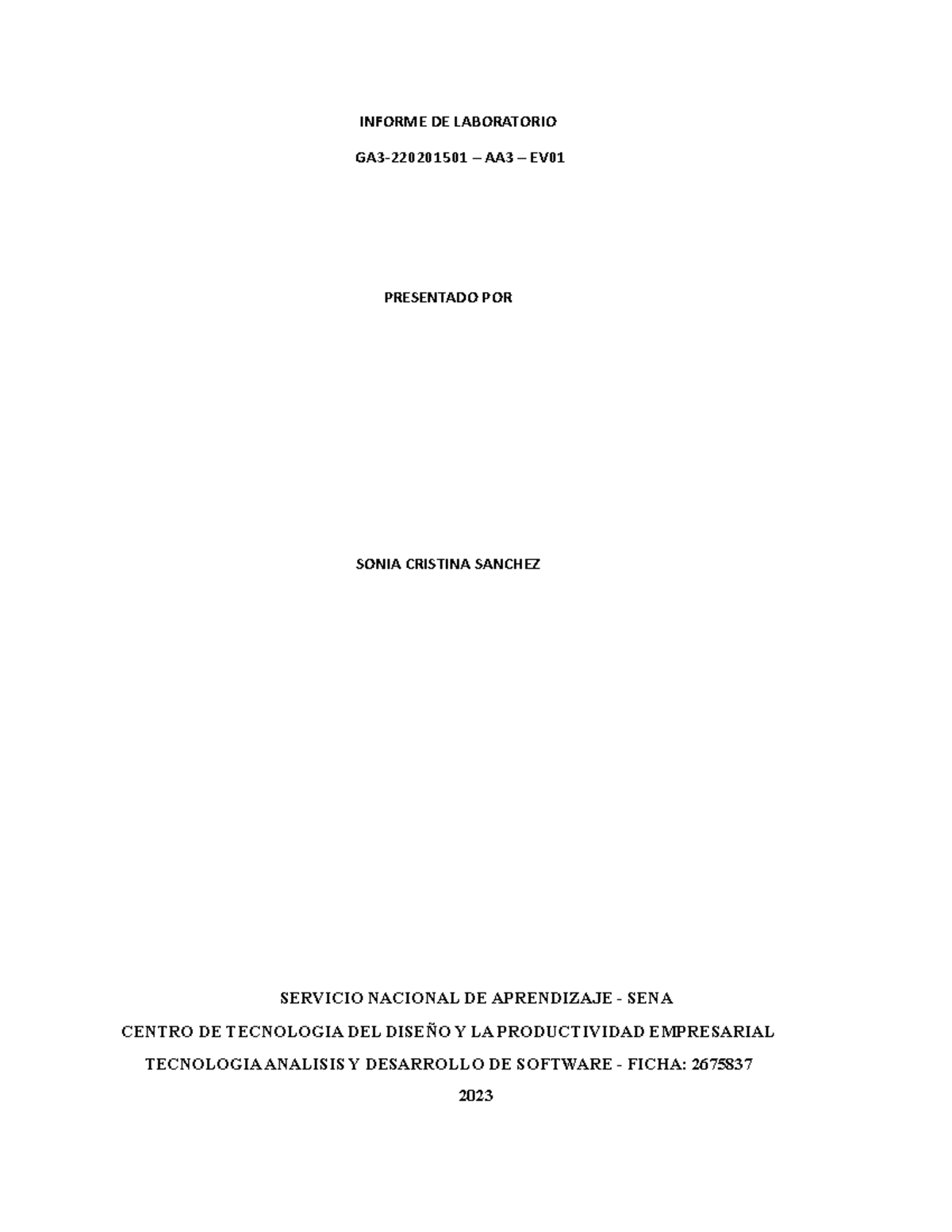 Informe DE Laboratorio - INFORME DE LABORATORIO GA3-220201501 – AA3 ...
