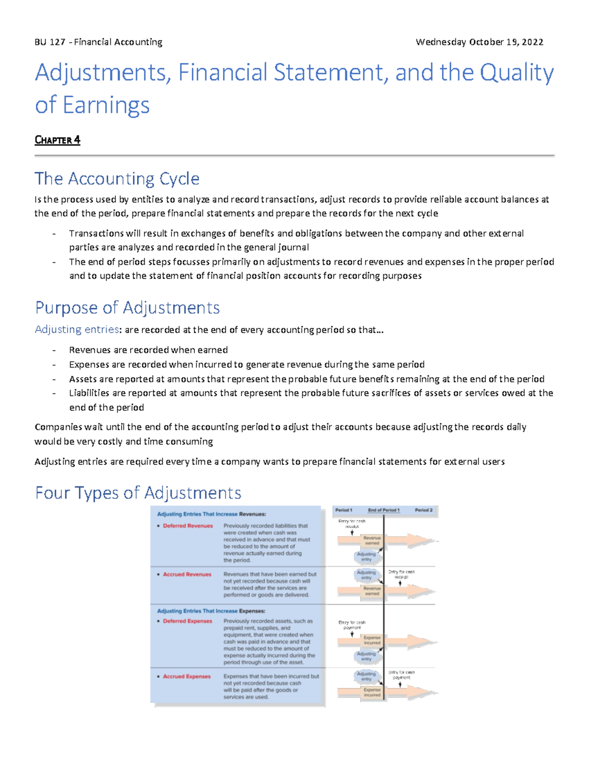 Accounting Chapter 4 Notes - BU 127 - Financial Accounting Wednesday ...
