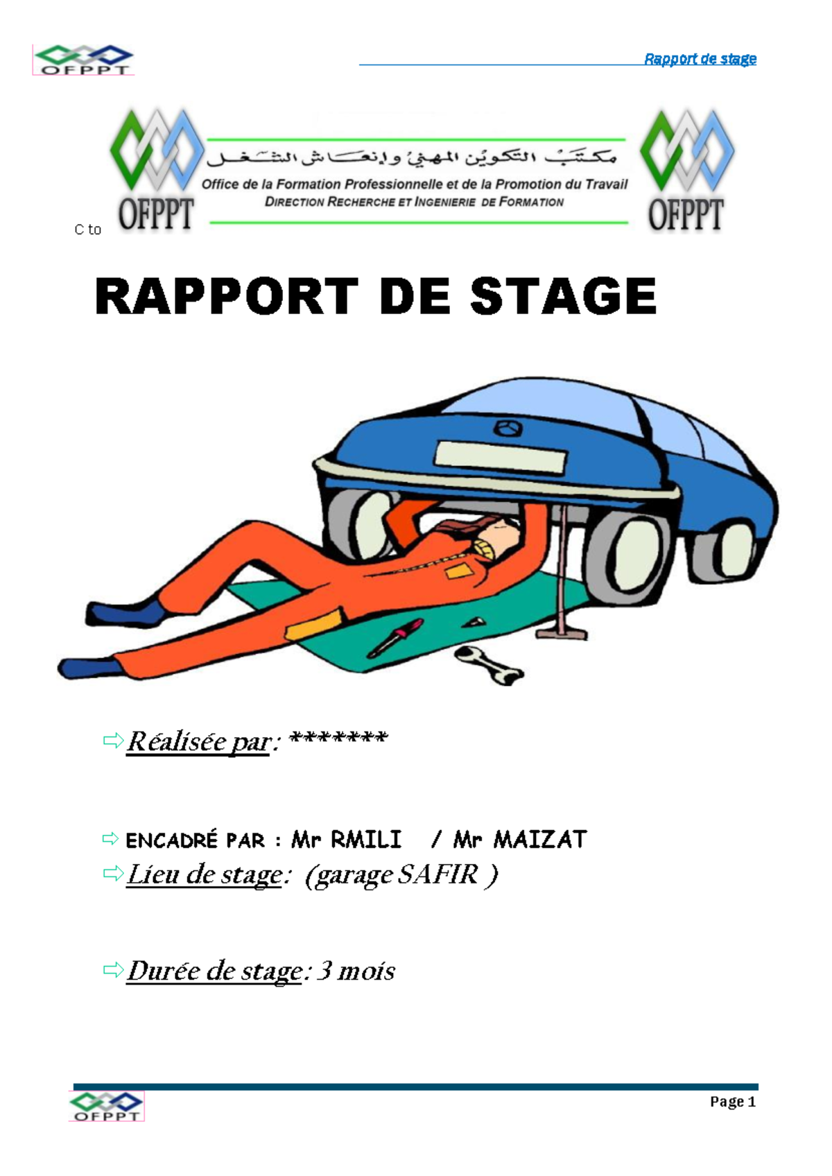 2019 rapport de stage garage - C to Réalisée par : ******* ENCADRÉ PAR ...