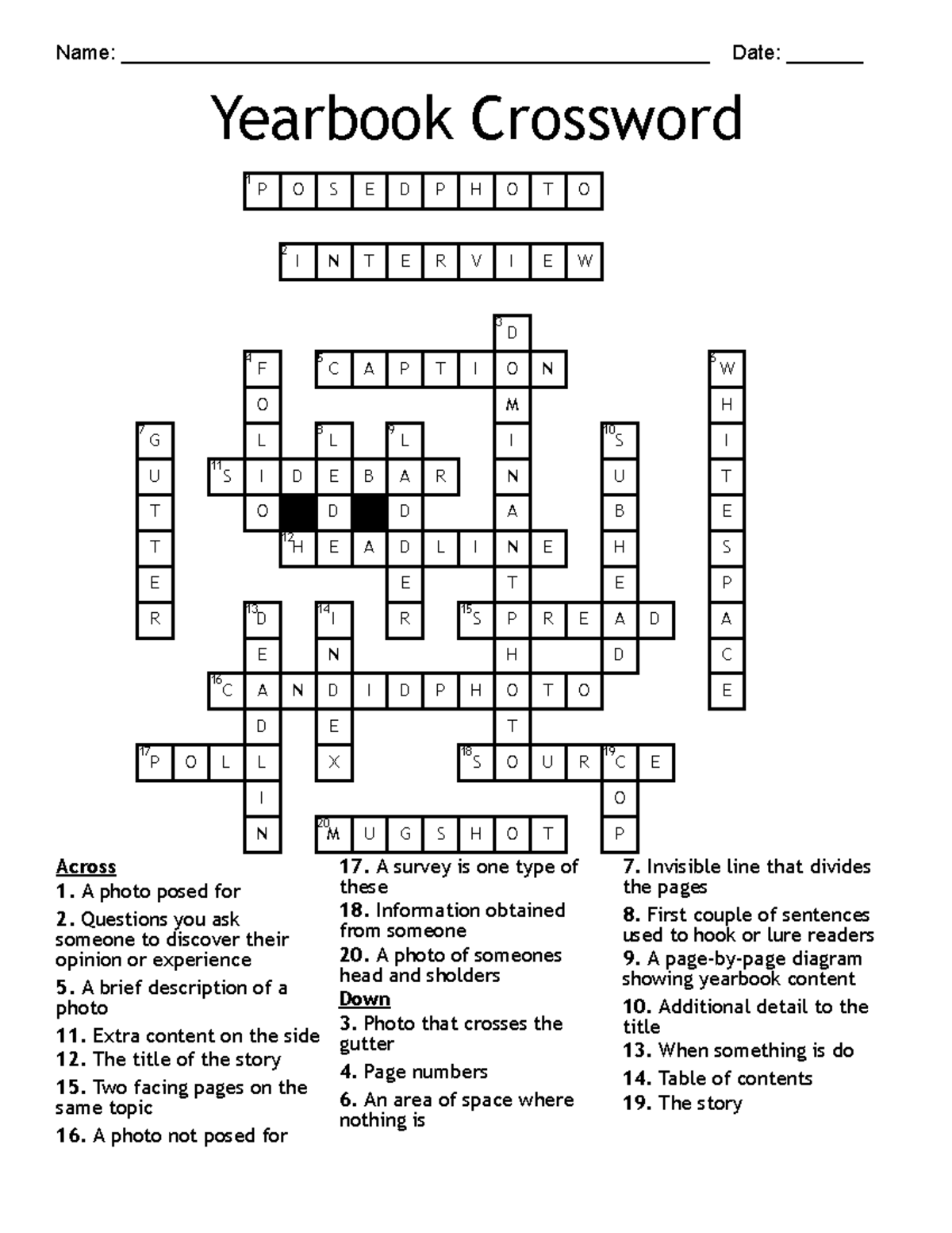 Yearbook Crossword answer key 366cb 61637149 - Name: - Studocu