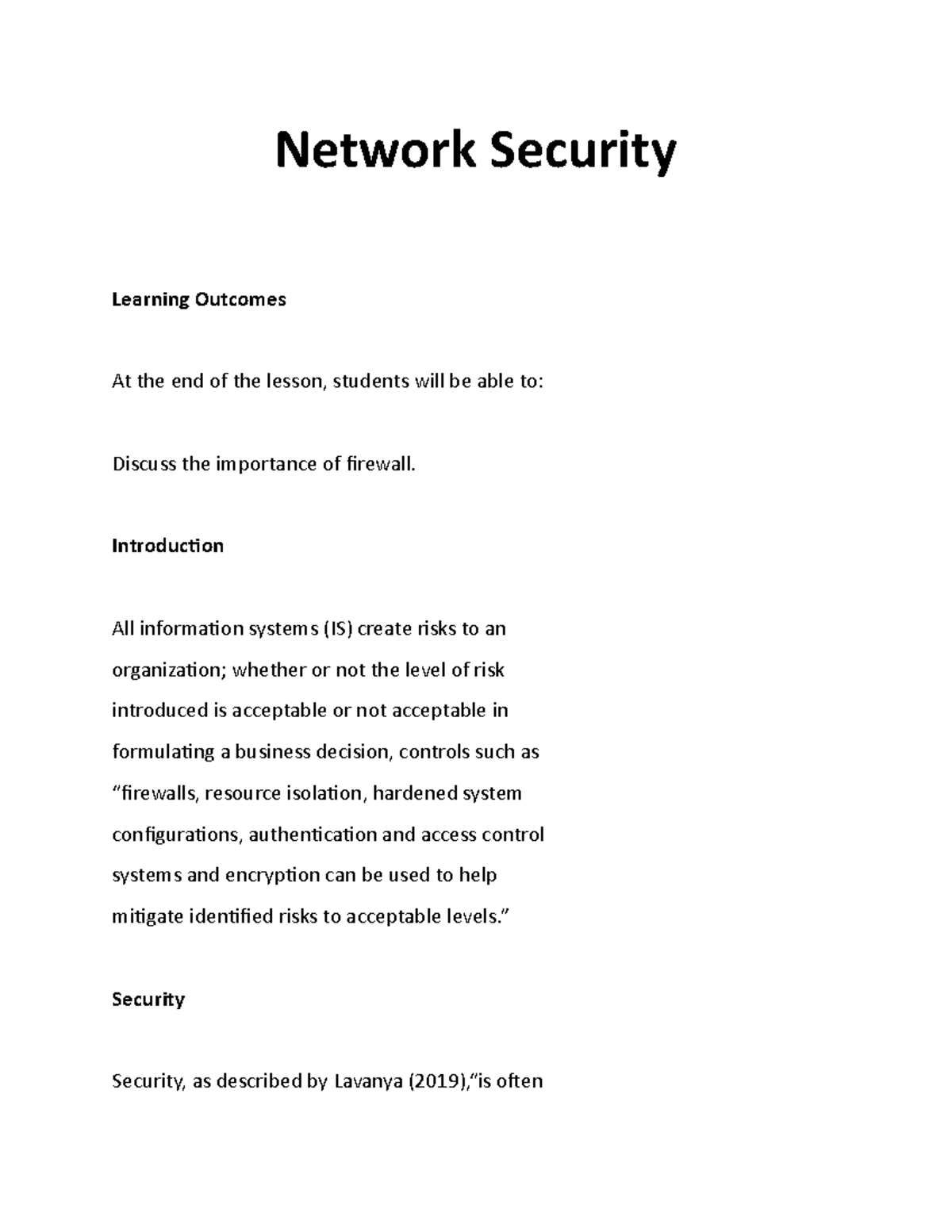 Network Security - Network Security Learning Outcomes At the end of the ...