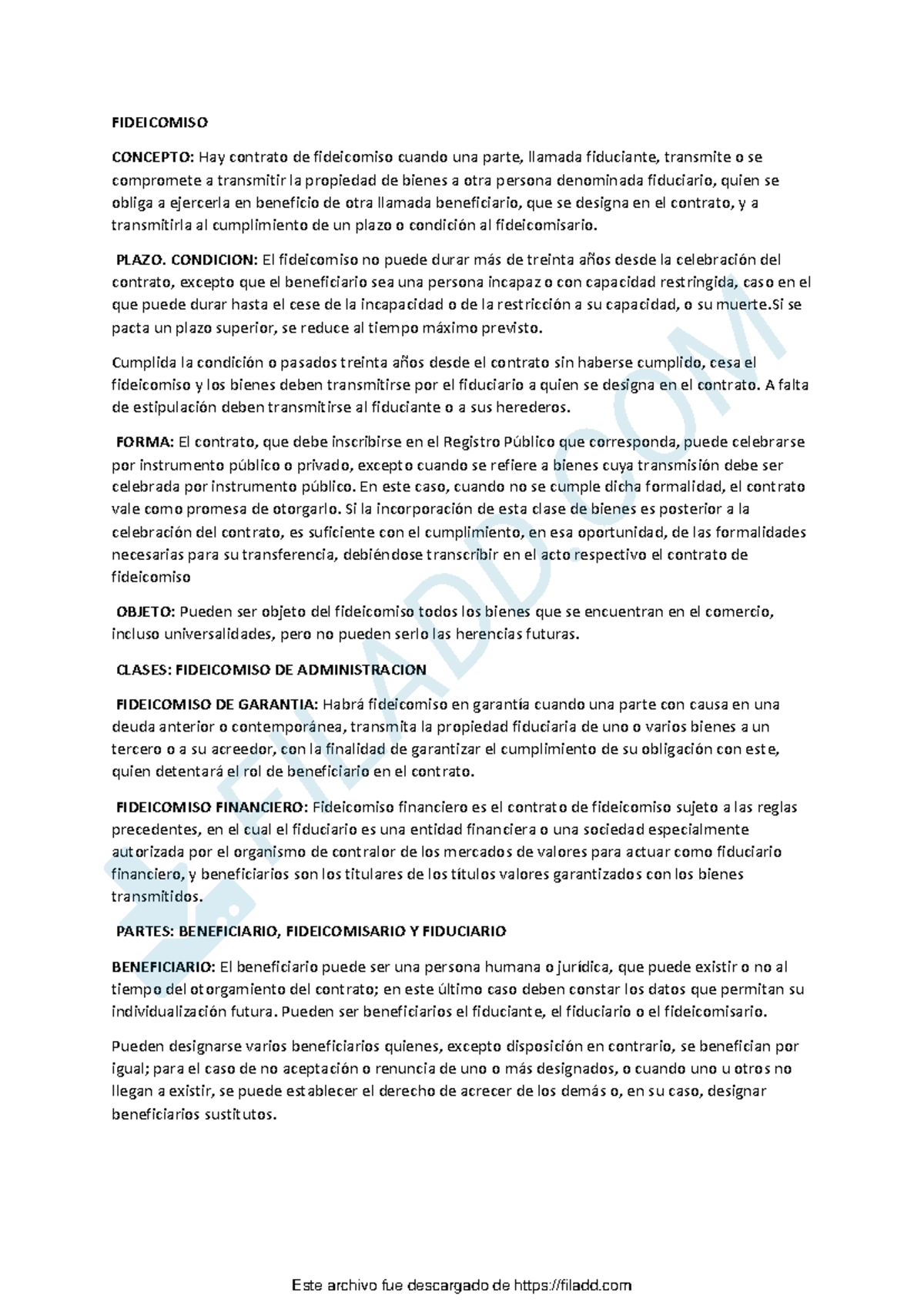 Fideicomiso unidad 10 - FIDEICOMISO CONCEPTO: Hay contrato de fideicomiso cuando una parte ...