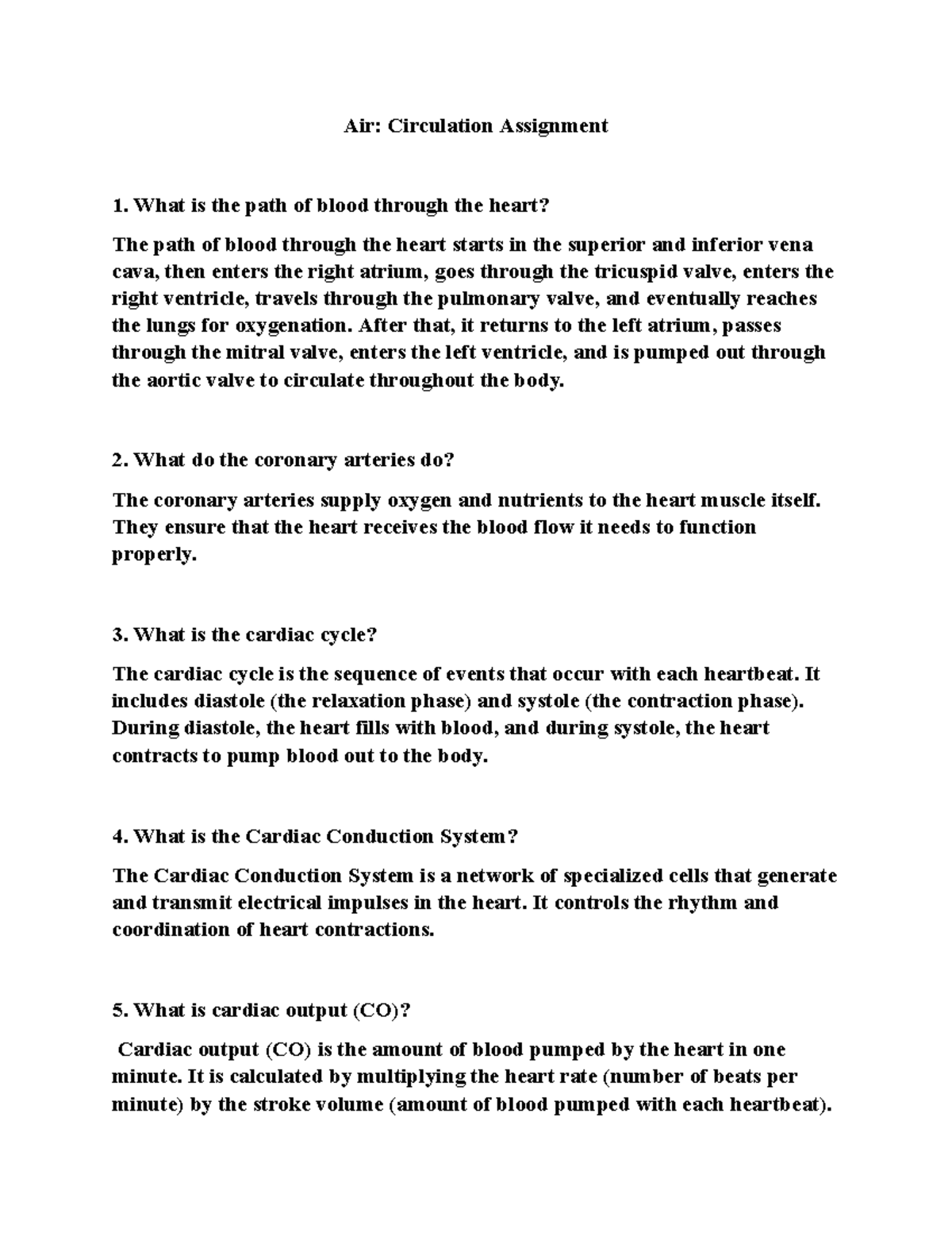 Respiratory assignment - Air: Circulation Assignment What is the path of blood through the heart ...