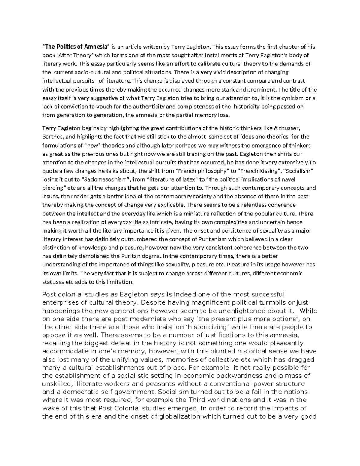 Politics of amnesia - “The Politics of Amnesia” is an article written ...