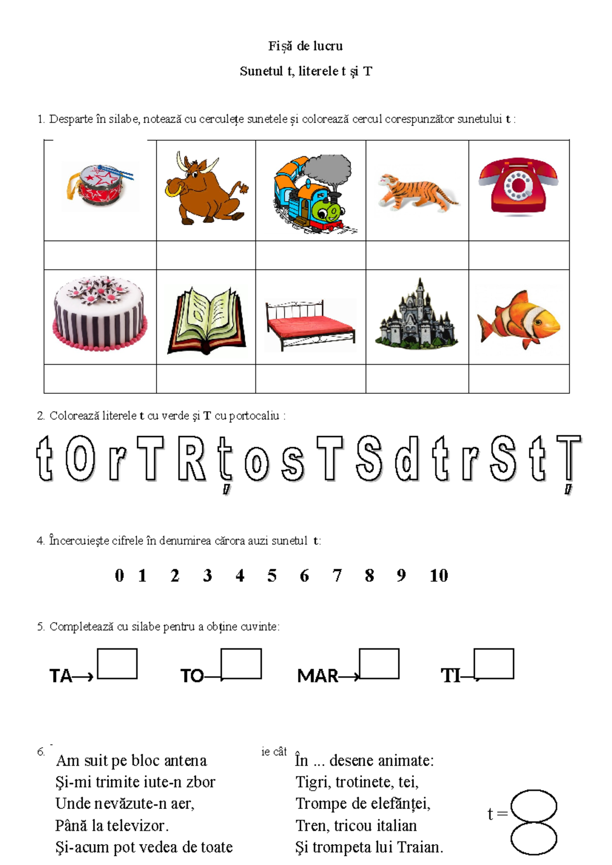 Fisa de lucru sunetul si literele t t - Fi ă de lucruș Sunetul t ...