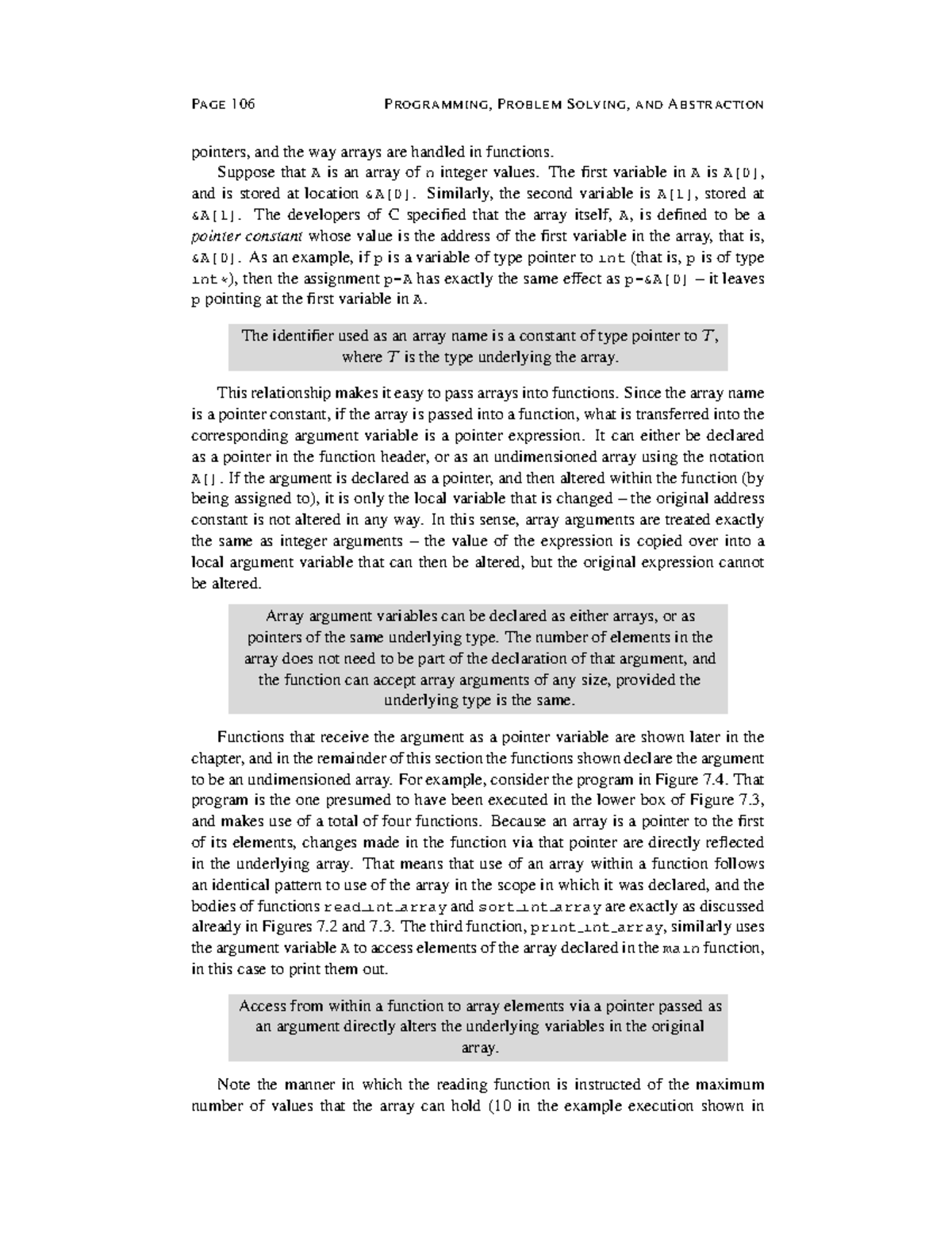 Arrays and functions - PAGE 106 PROGRAMMING, PROBLEM SOLVING, AND ABSTRACTION pointers, and the ...