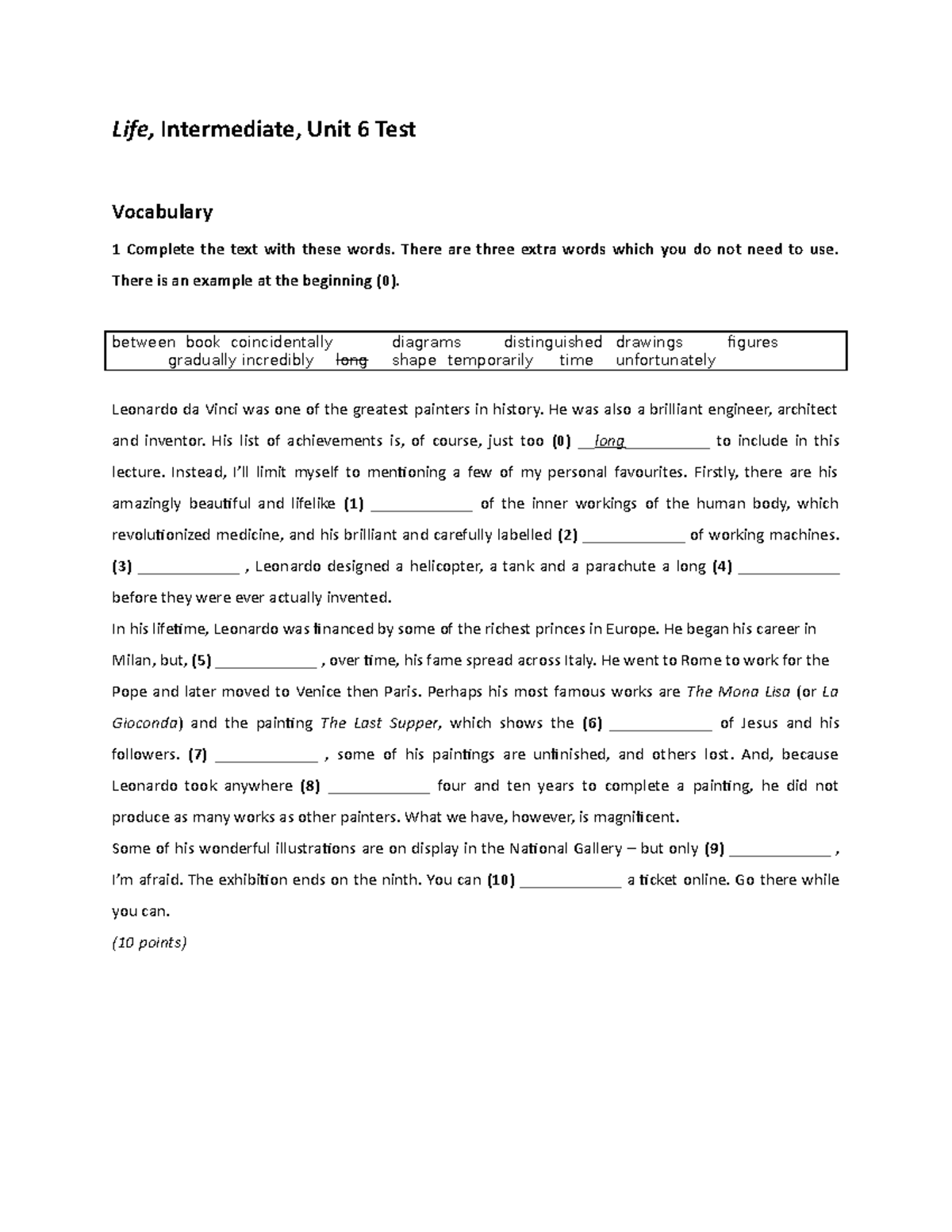 Life 2e Intermediate Unit 6 test Word - Life, Intermediate, Unit 6 Test ...