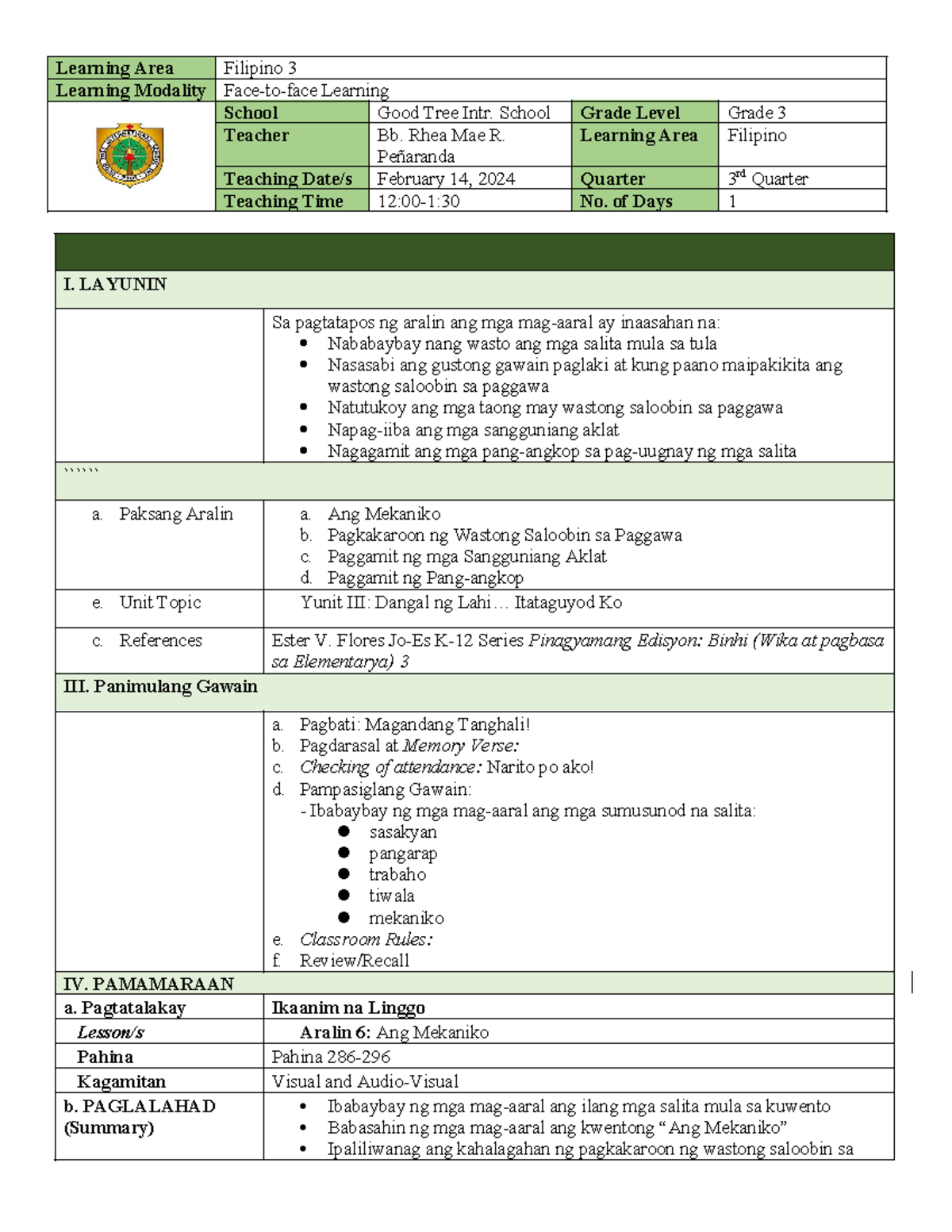 Filipino 3-Q3-W6 - lesson - Learning Area Filipino 3 Learning Modality ...