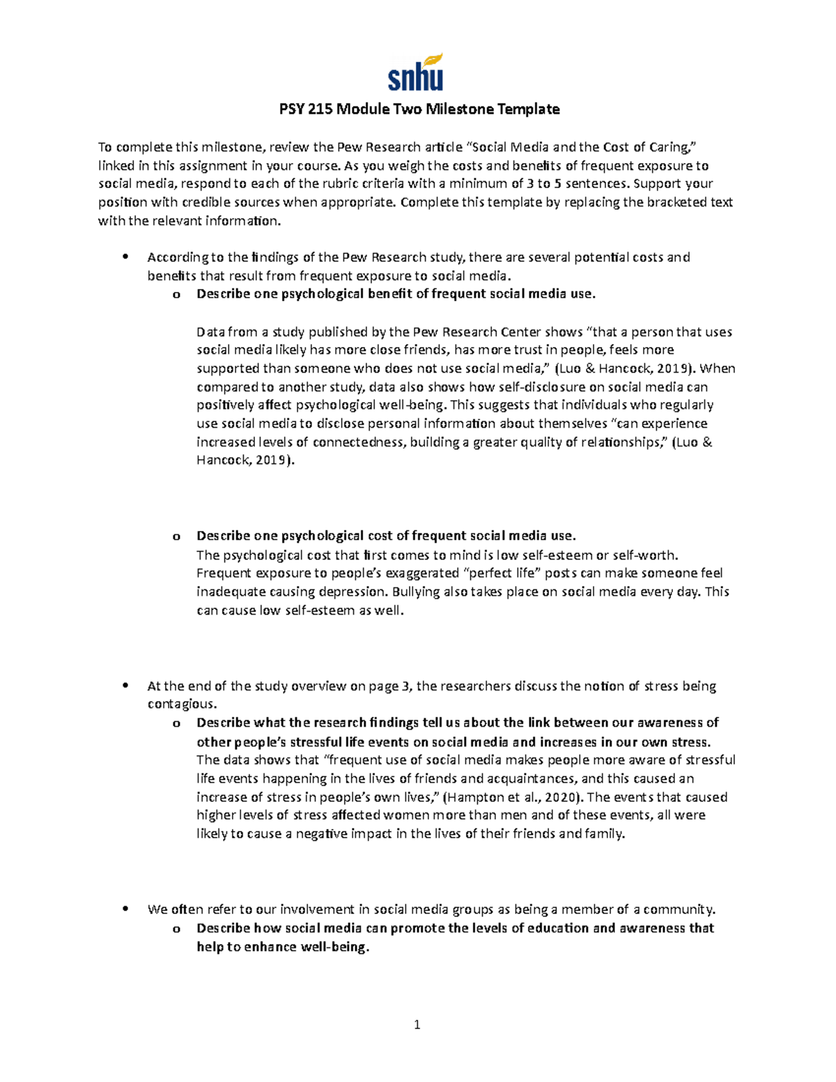 PSY 215 Module Two Milestone Template - As you weigh the costs and ...