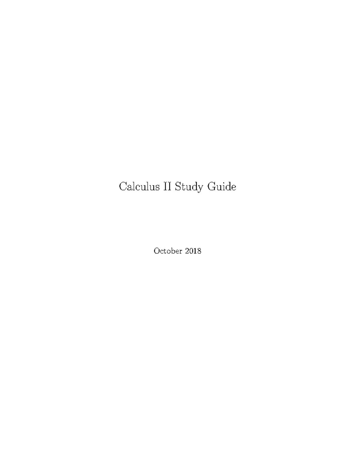 Calculus II Study Guide - Calculus II Study Guide October 2018 1 ...