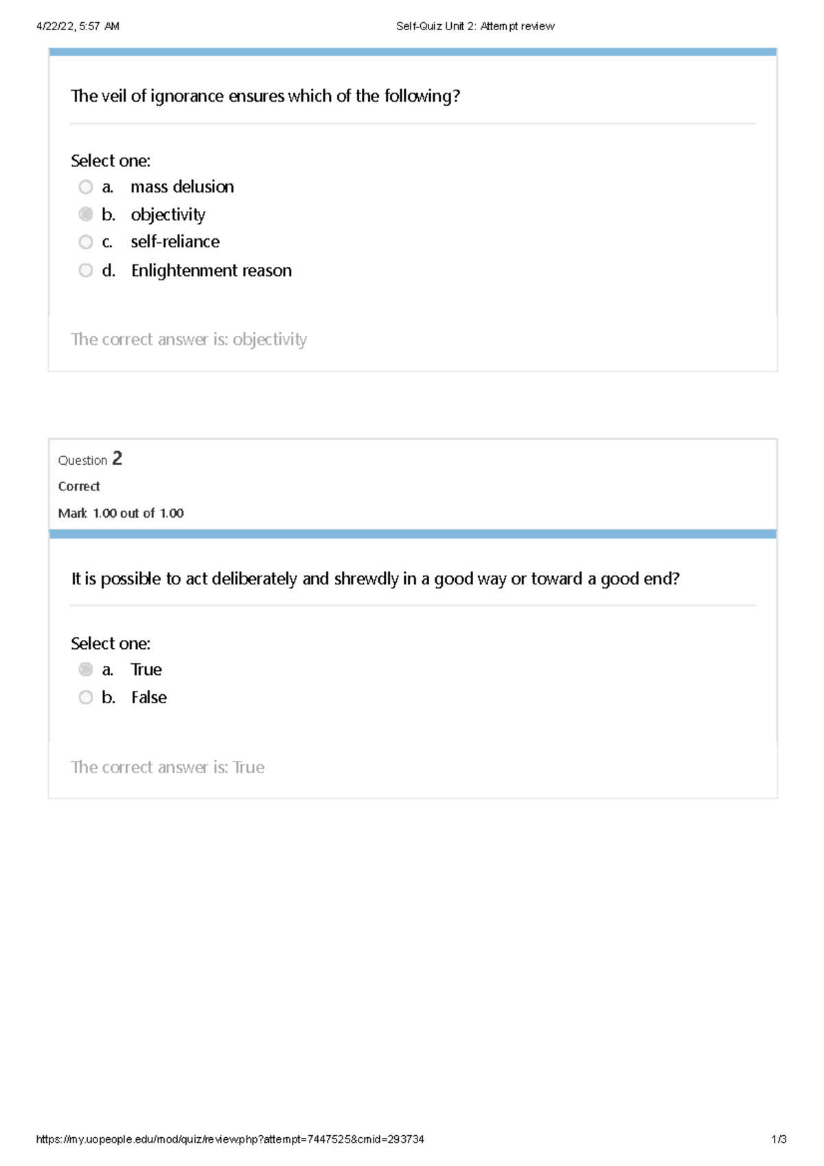 Self-Quiz Unit 2 Attempt review 01 - 4/22/22, 5:57 AM Self-Quiz Unit 2: Attempt review - Studocu