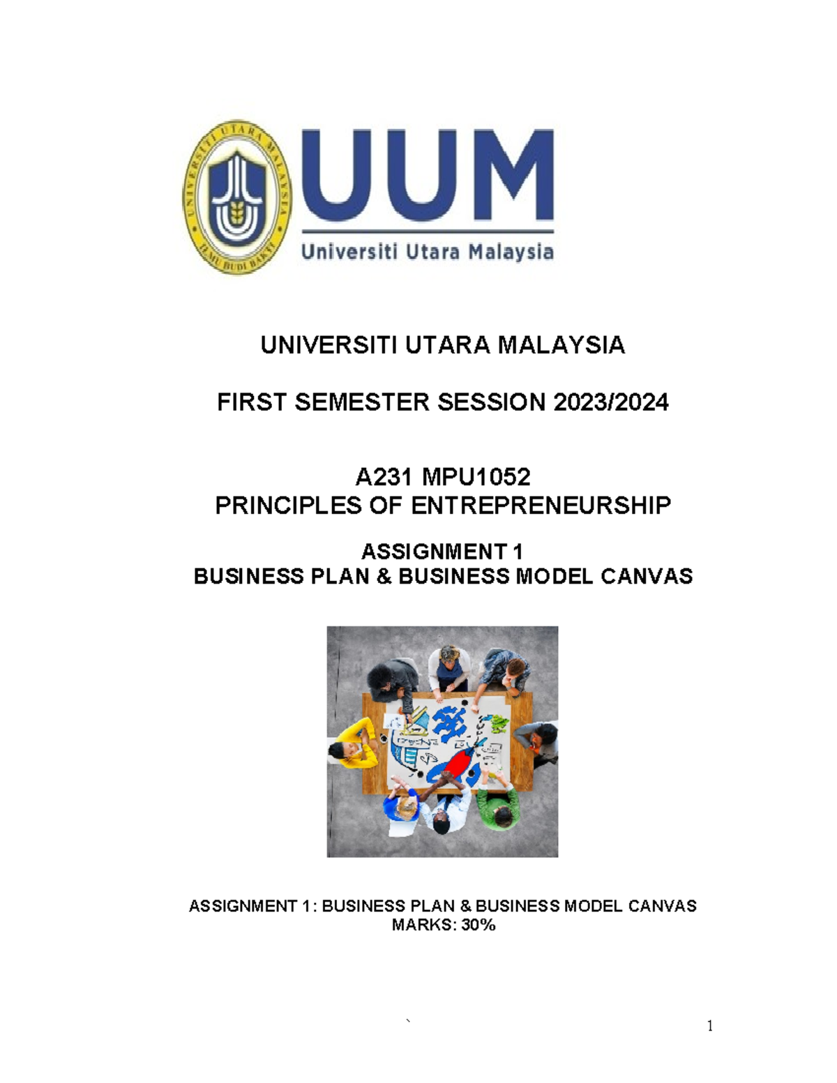 Assignment 1-Business Plan - UNIVERSITI UTARA MALAYSIA FIRST SEMESTER ...