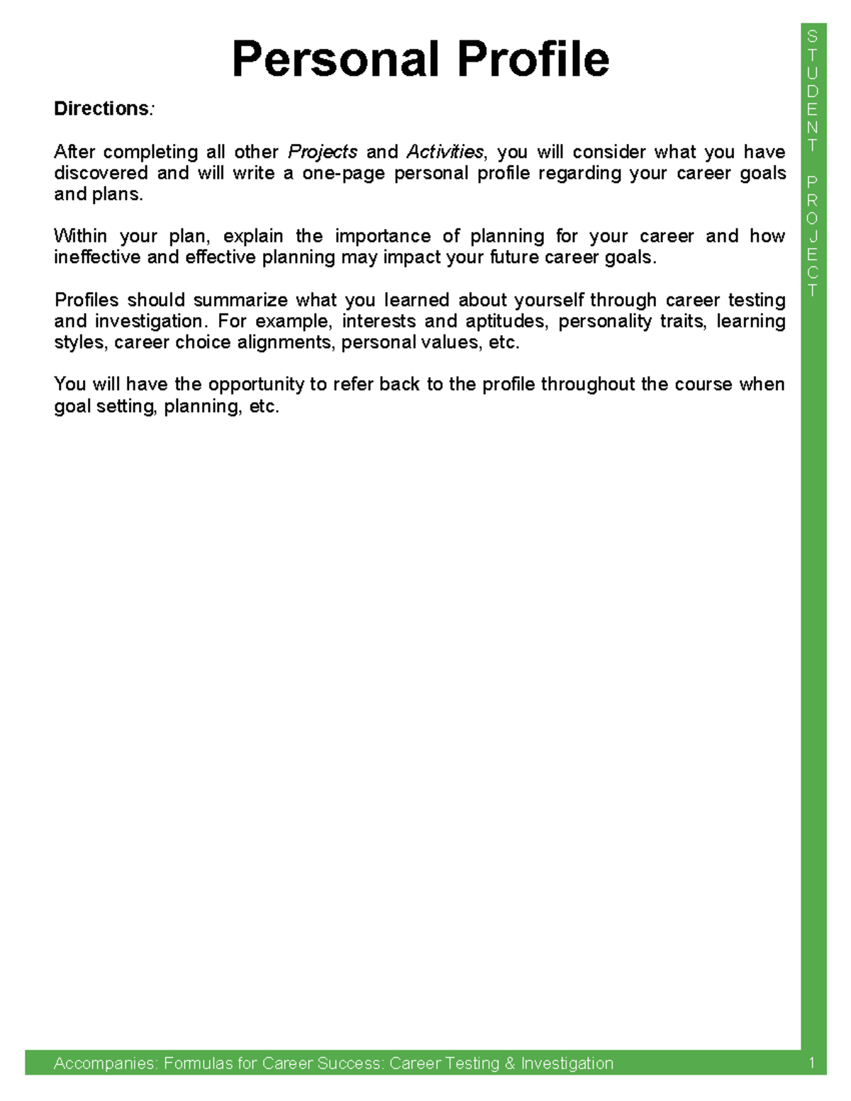 Project - Personal Profile - S T U D E N T P R O J E C T Accompanies ...