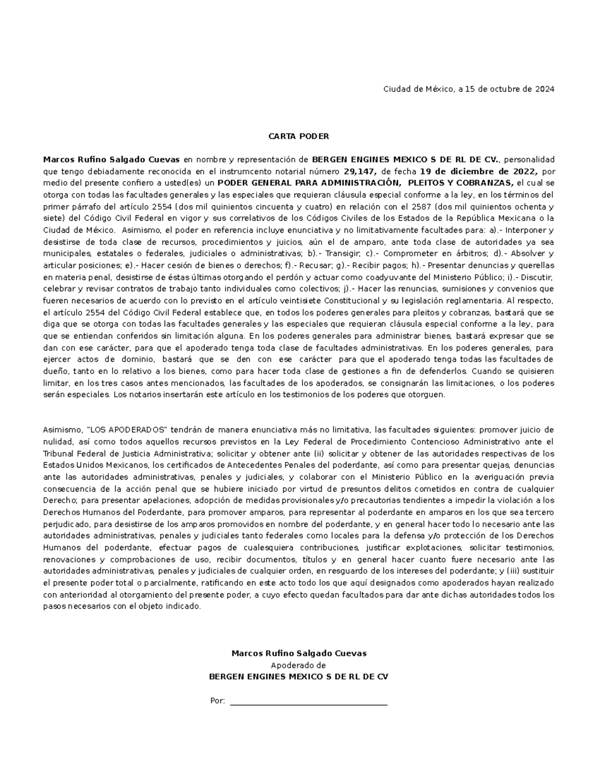 Carta Poder -inm - Ciudad de México, a 15 de octubre de 2024 CARTA ...