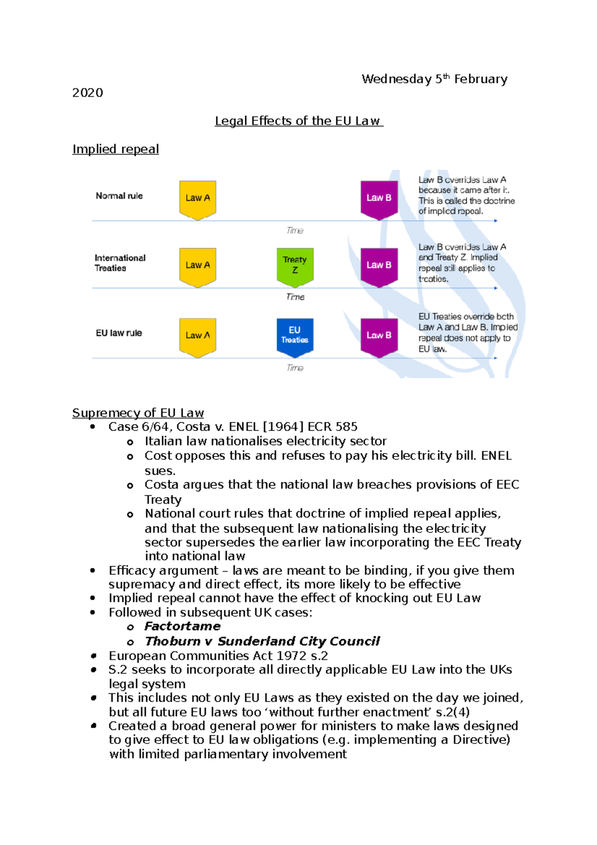 Legal Effects of the EU Law - Wednesday 5th February 2020 Legal Effects ...