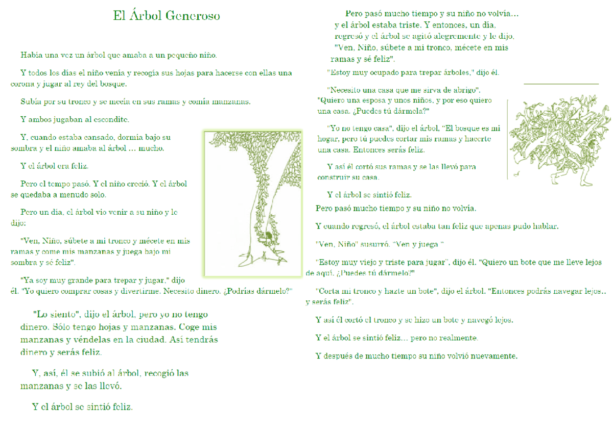 El arbol generoso - El Árbol Generoso Pero pasó mucho tiempo y su niño ...