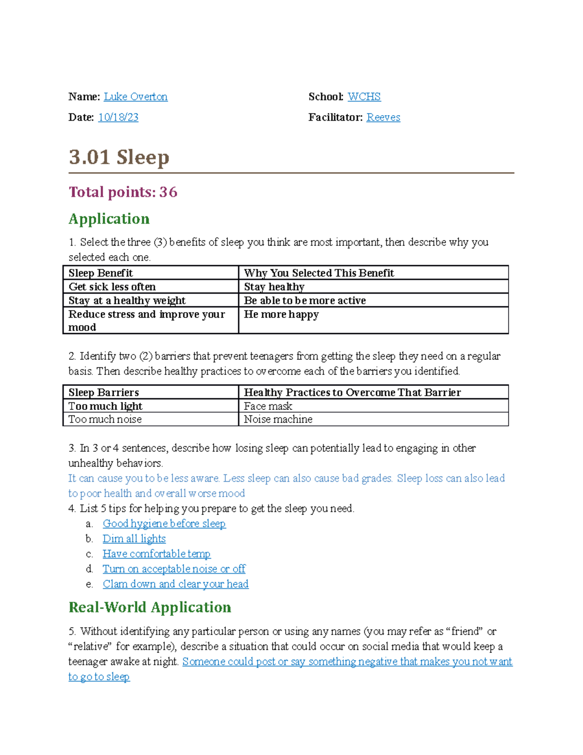 03-01 task1 - daily health worksheet - Name: Luke Overton Date: 10/18 ...