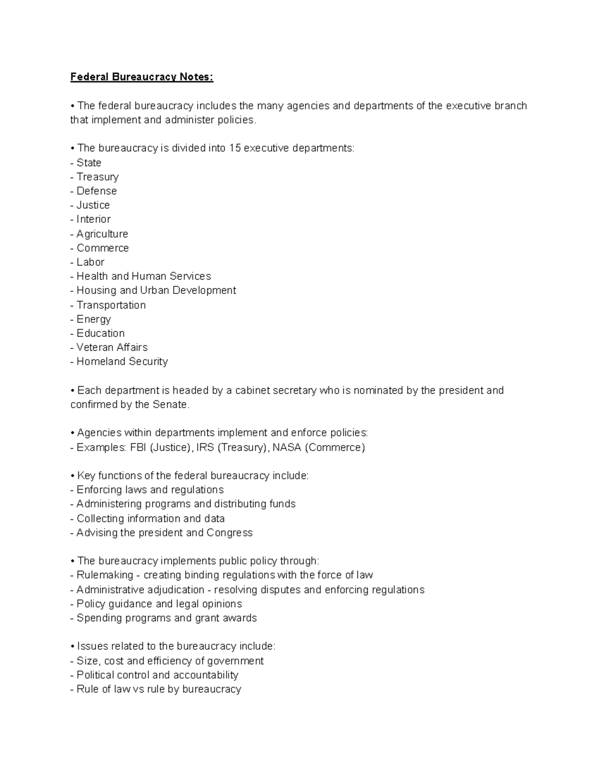 Federal Bureaucracy Notes - Studocu