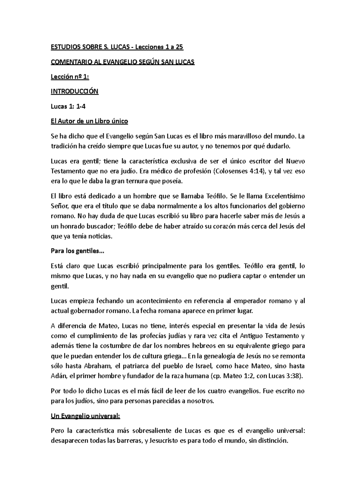 Mensaje DE Enseñanza Estudios Sobre EL Libro DE Lucas Leccion 1 A LA 25 ...
