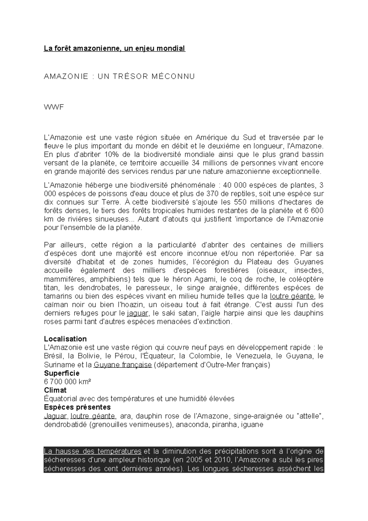 La-foret-amazonienne - La forêt amazonienne, un enjeu mondial A M A Z O ...