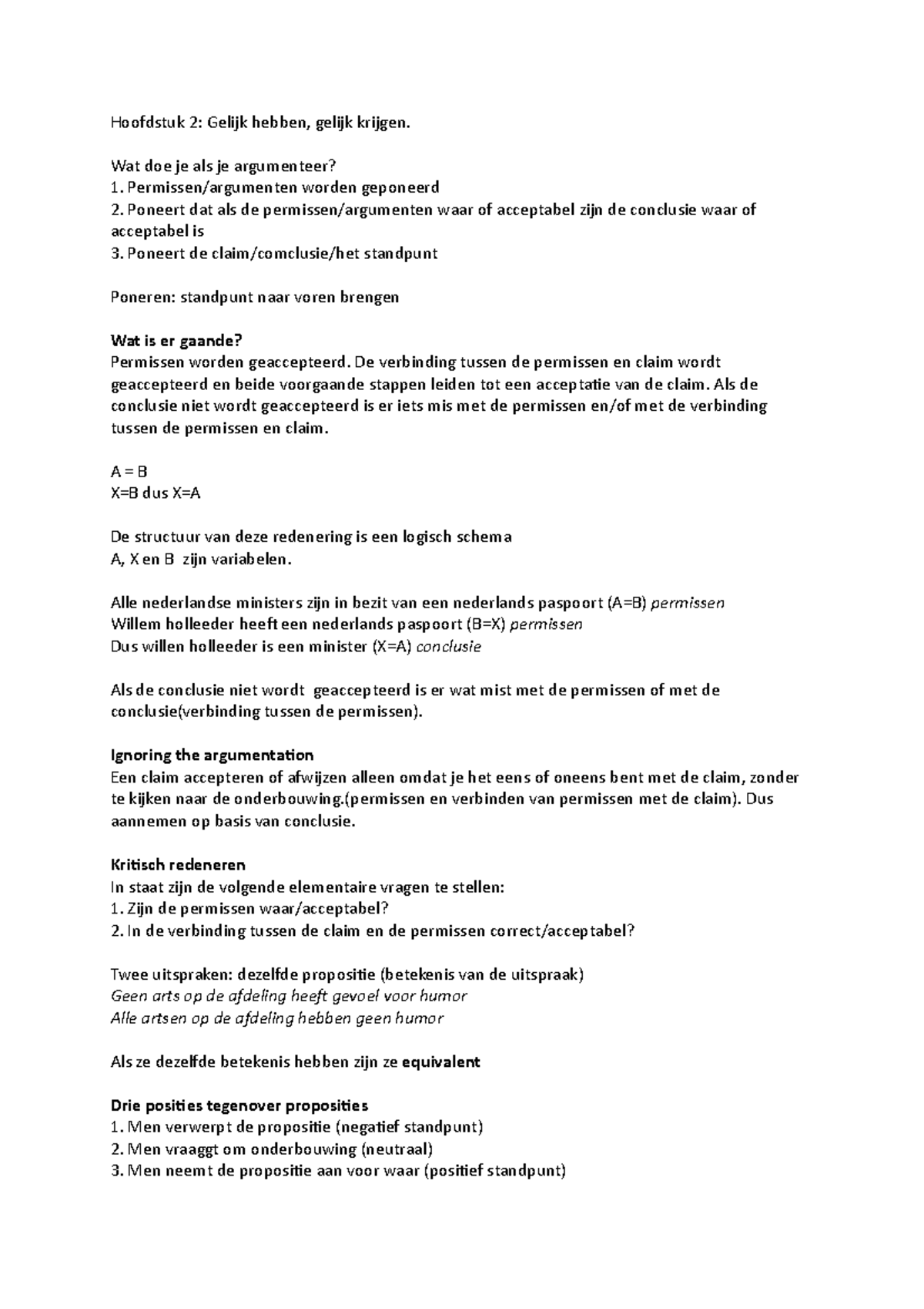 Gelijk Hebben Gelijk Krijgen Theorielijn verpleegkunde 1.3 GGz/VGz - Samenvatting - KR H2 ...