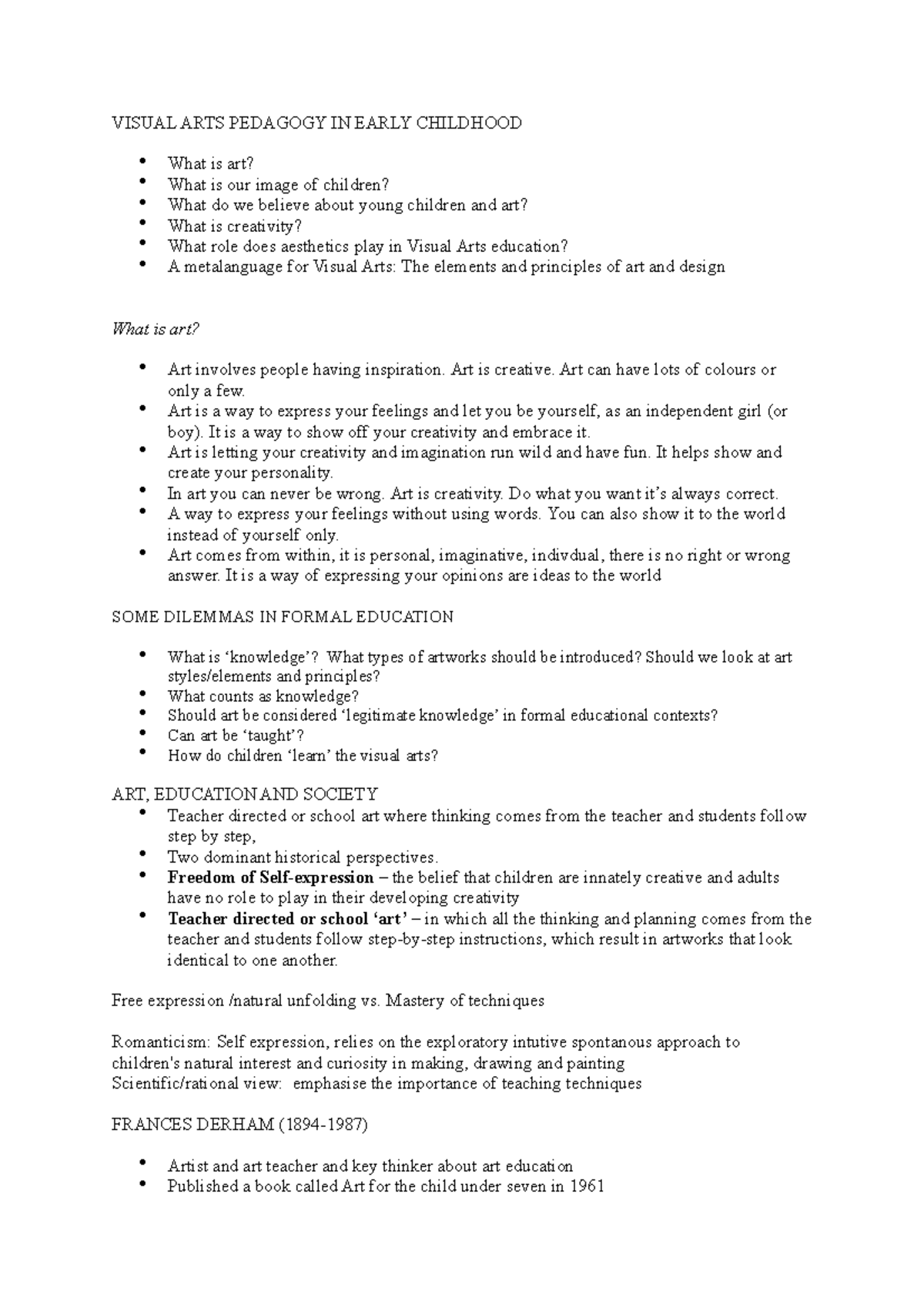 ECHE1310 Arts Lecture - VISUAL ARTS PEDAGOGY IN EARLY CHILDHOOD What is ...