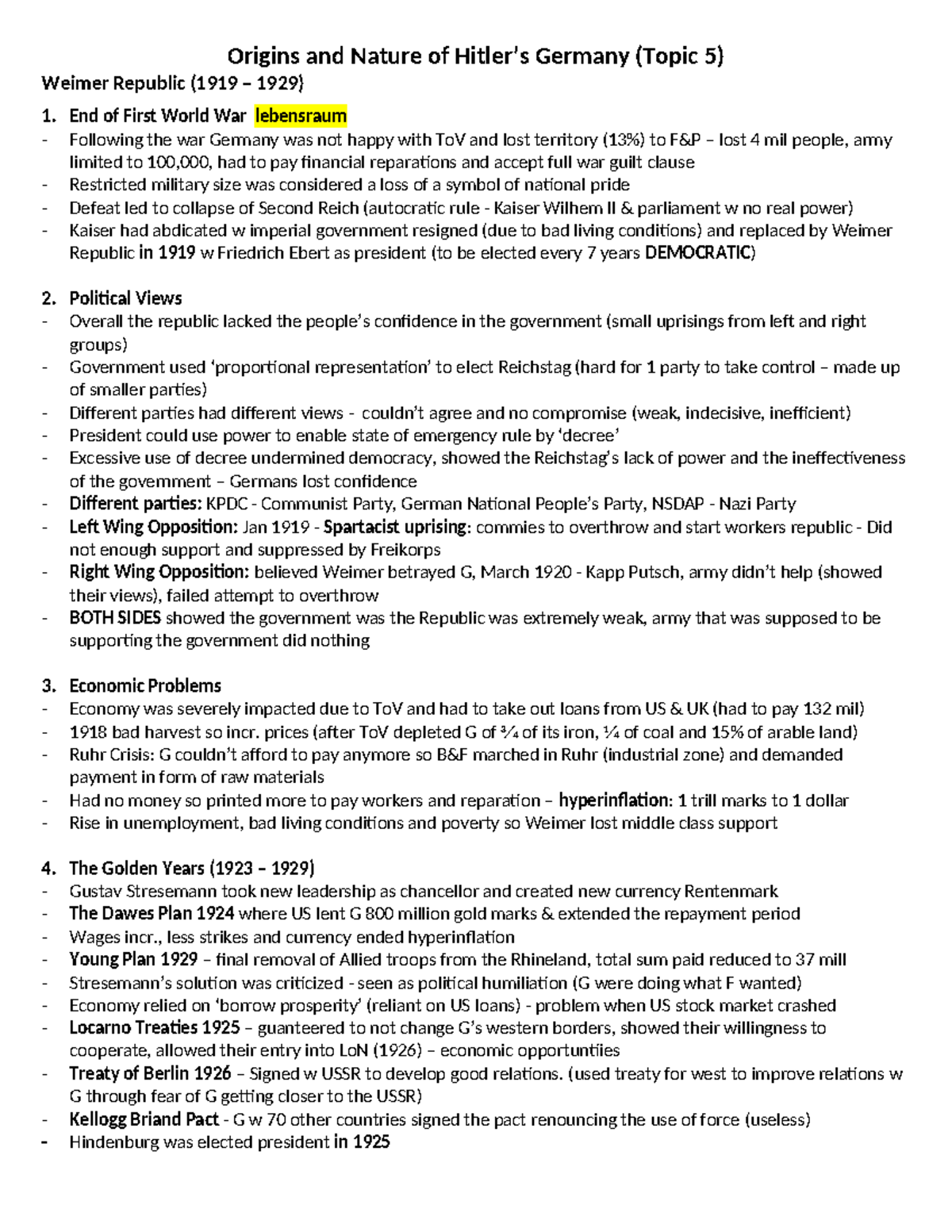 (5) Hitler's Germany - Class Notes - Origins and Nature of Hitler’s ...