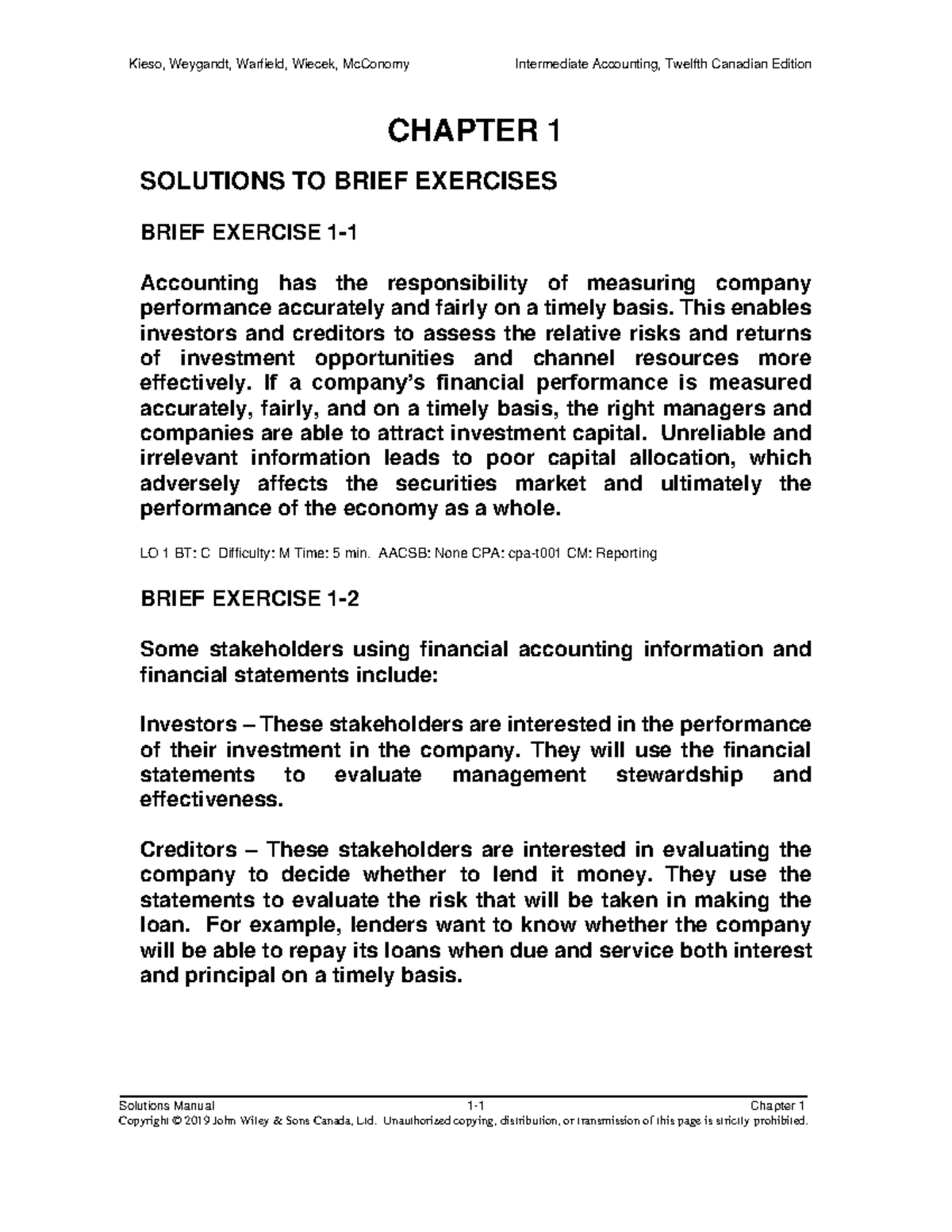 Solutions to chapter 1 Exercises - ACCT 2520 - U of W - Studocu