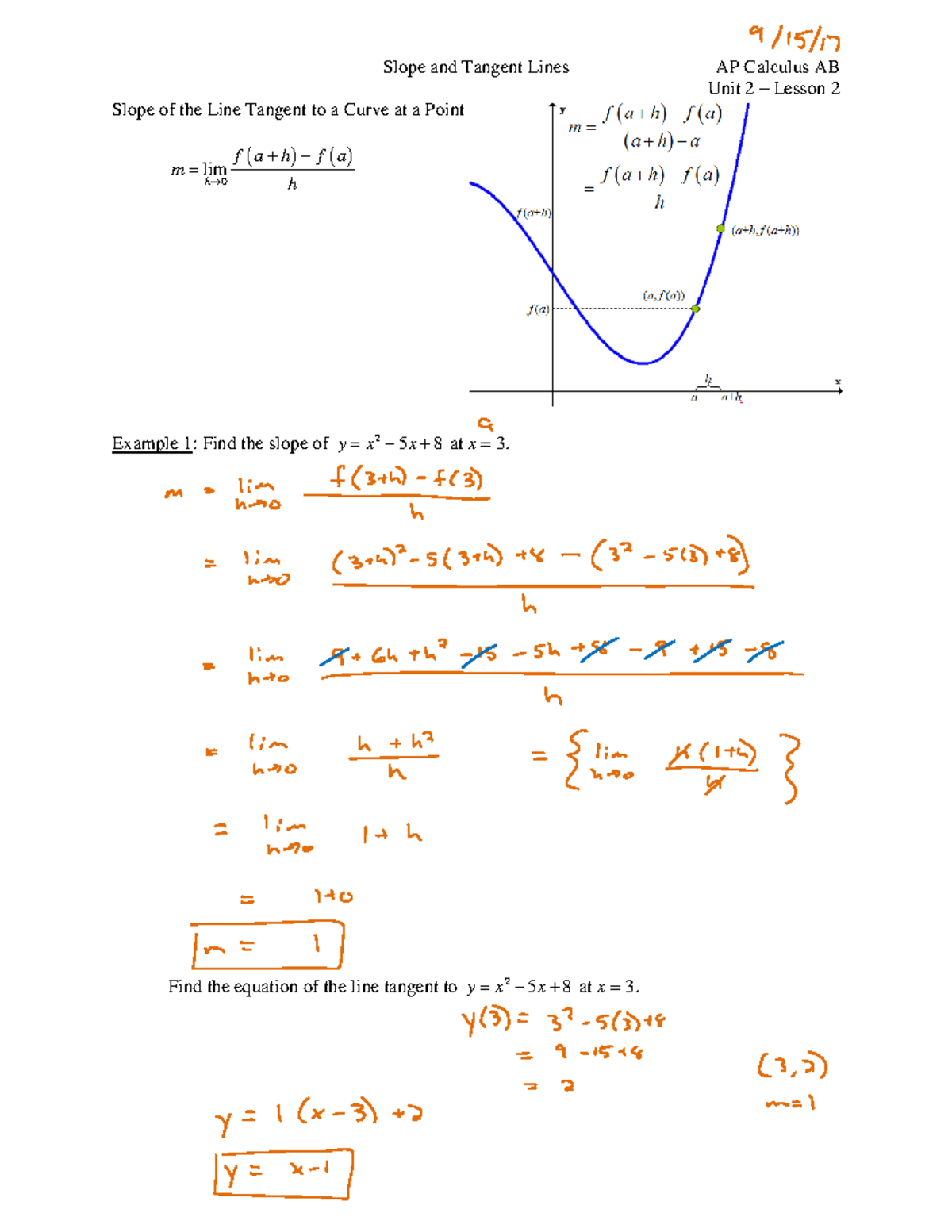 Lesson 02 - slope and tangent lines - MATH-1036EL - Laurentian - Studocu