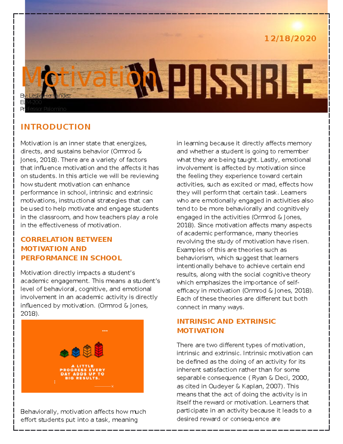 Motivation Article - Motivation By: Leslie Hernandez ELM- Professor ...