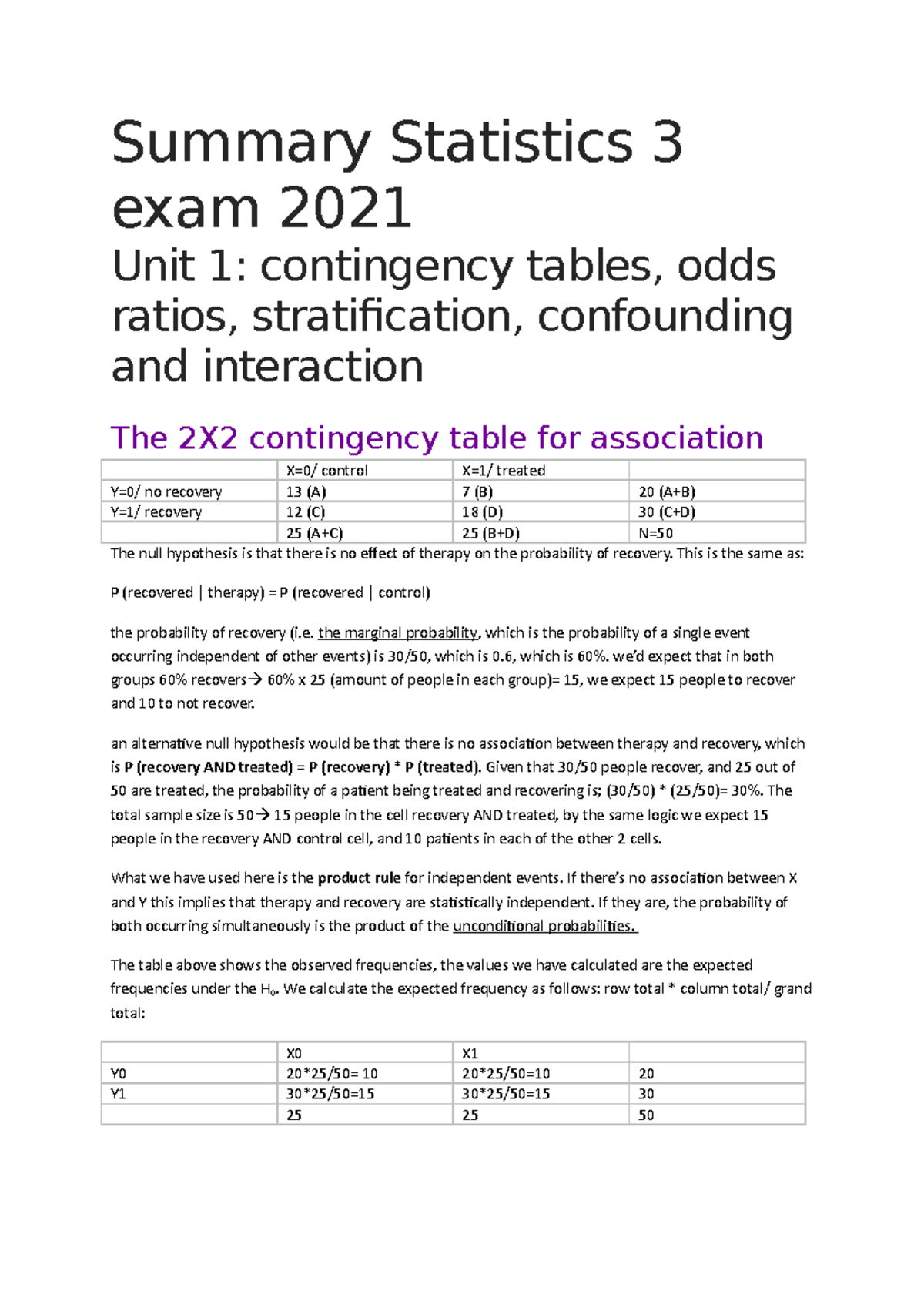 Summary Statistics 3 exam 2021 - Summary Statistics 3 exam 2021 Unit 1 ...