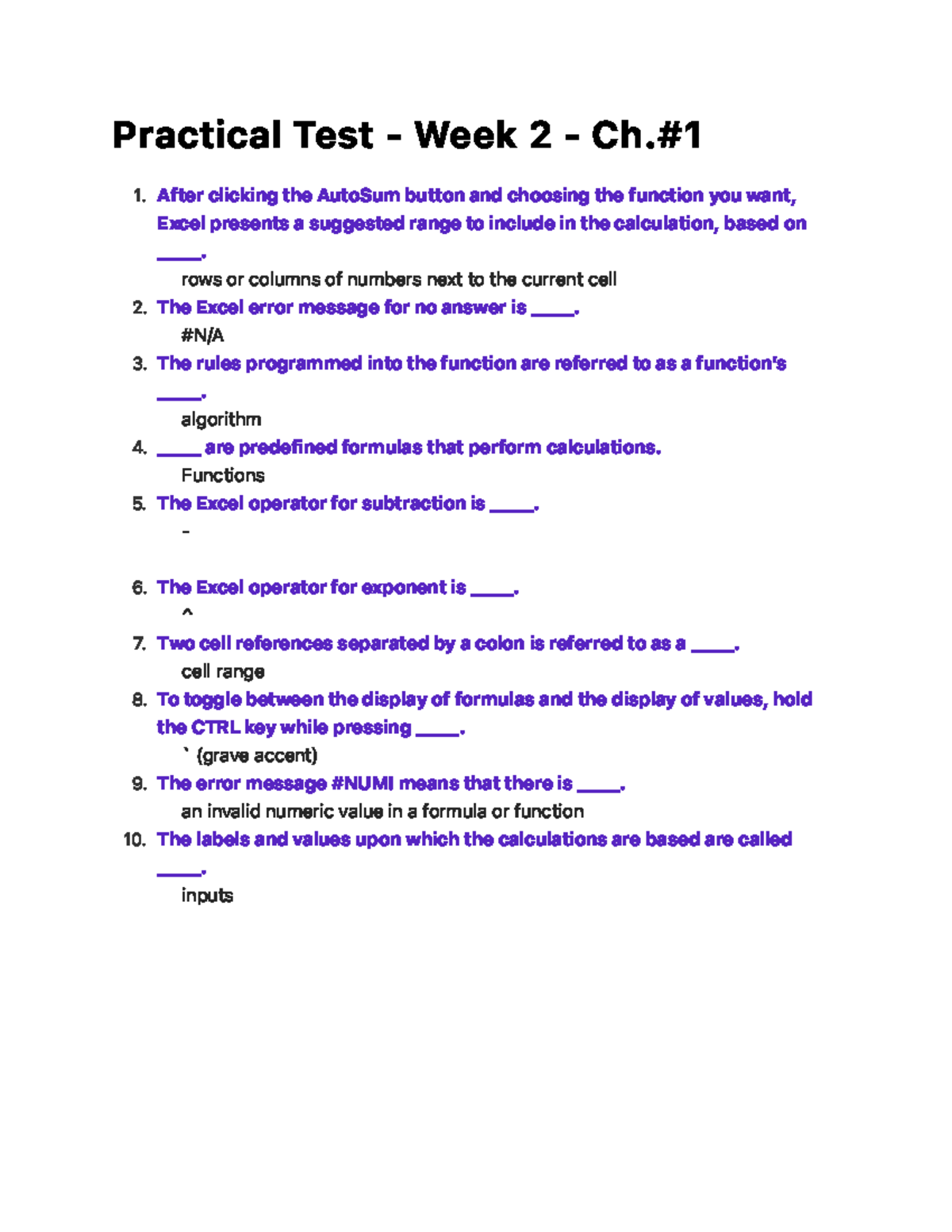 Practical Test - Week 2 - P ra c t i c a l Te s t - We e k 2 - C h. # 1 ...