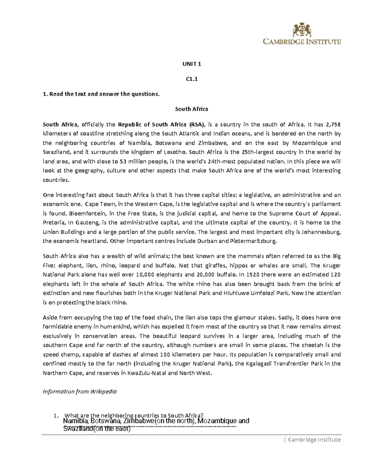 C1 Homework UNit 1 - Inglés - UNIT 1 C1. Read the text and answer the ...