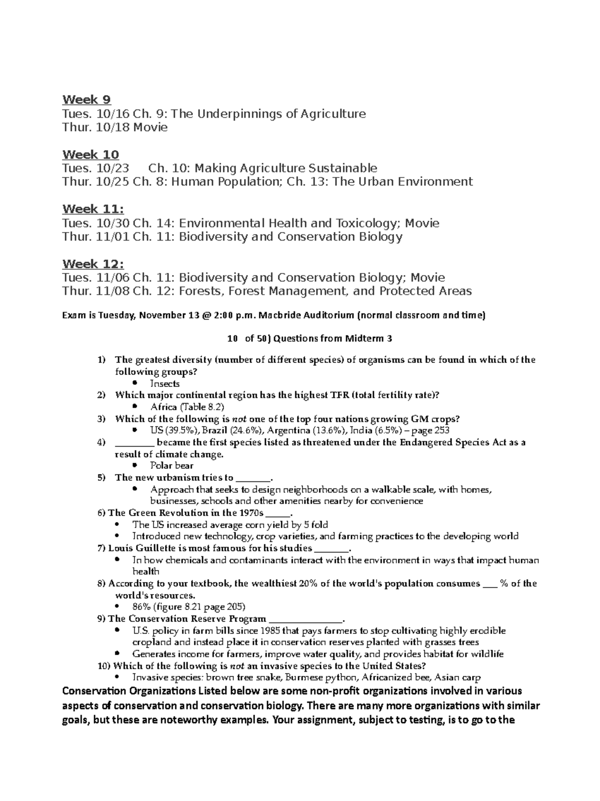 Study Guide 3 - Lecture notes ALL for midterm - Week 9 Tues. 10/16Ch. 9 ...