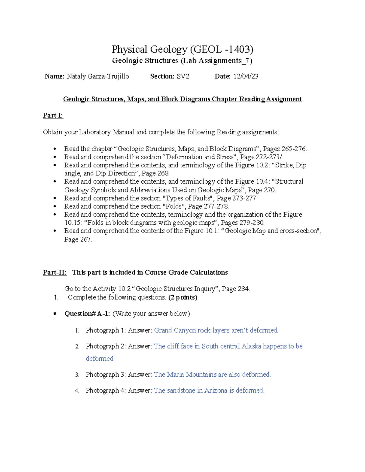 Lab 7 Geologic Structures(1)(2) 3 - Physical Geology (GEOL -1403) Geologic Structures (Lab - Studocu