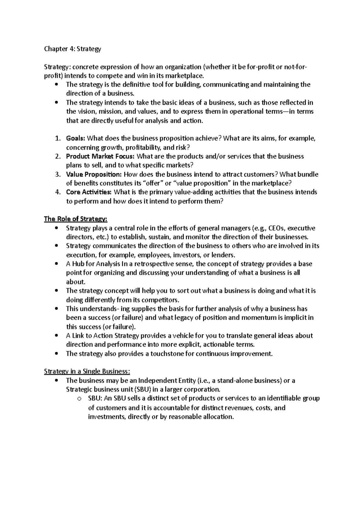 Chapter 4 notes on strategy - MGM101 - U of T - Studocu