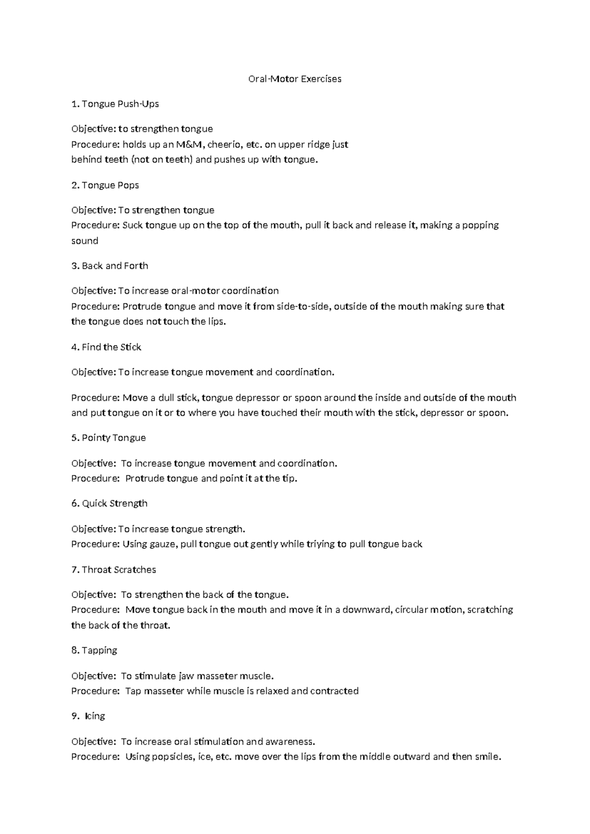 Oromotor Exercises 1 - Oral-Motor Exercises Tongue Push-Ups Objective ...