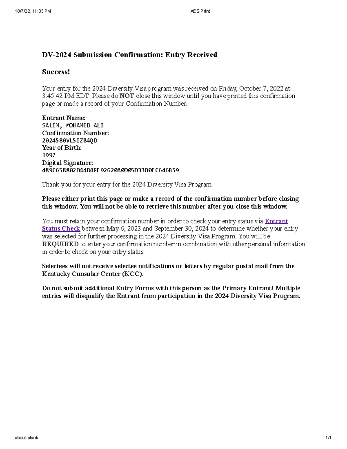 AES Print - 10/7/22, 11:03 PM AES Print about:blank 1/ DV-2024 ...