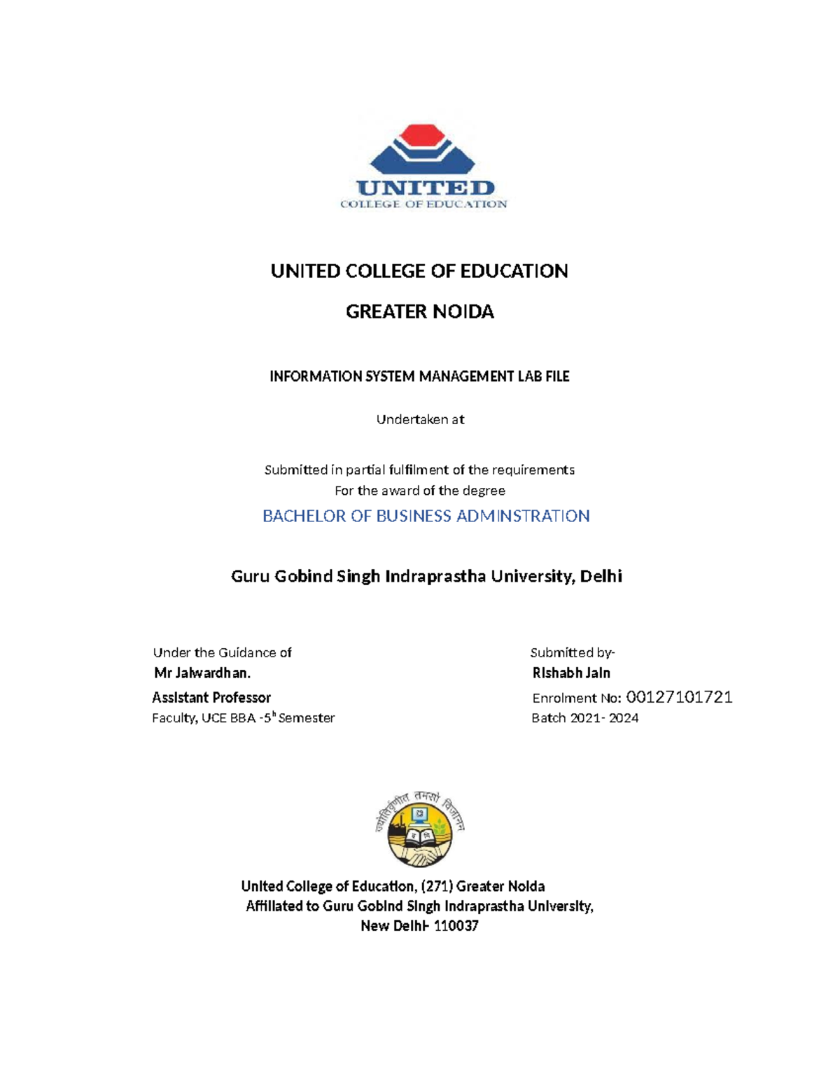 ISM LAB FILE 2021-2024 - UNITED COLLEGE OF EDUCATION GREATER NOIDA ...