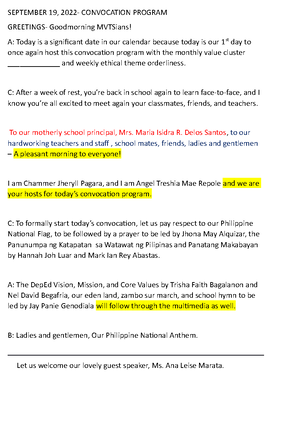 Convocation - for studying - SEPTEMBER 19, 2022- CONVOCATION PROGRAM ...